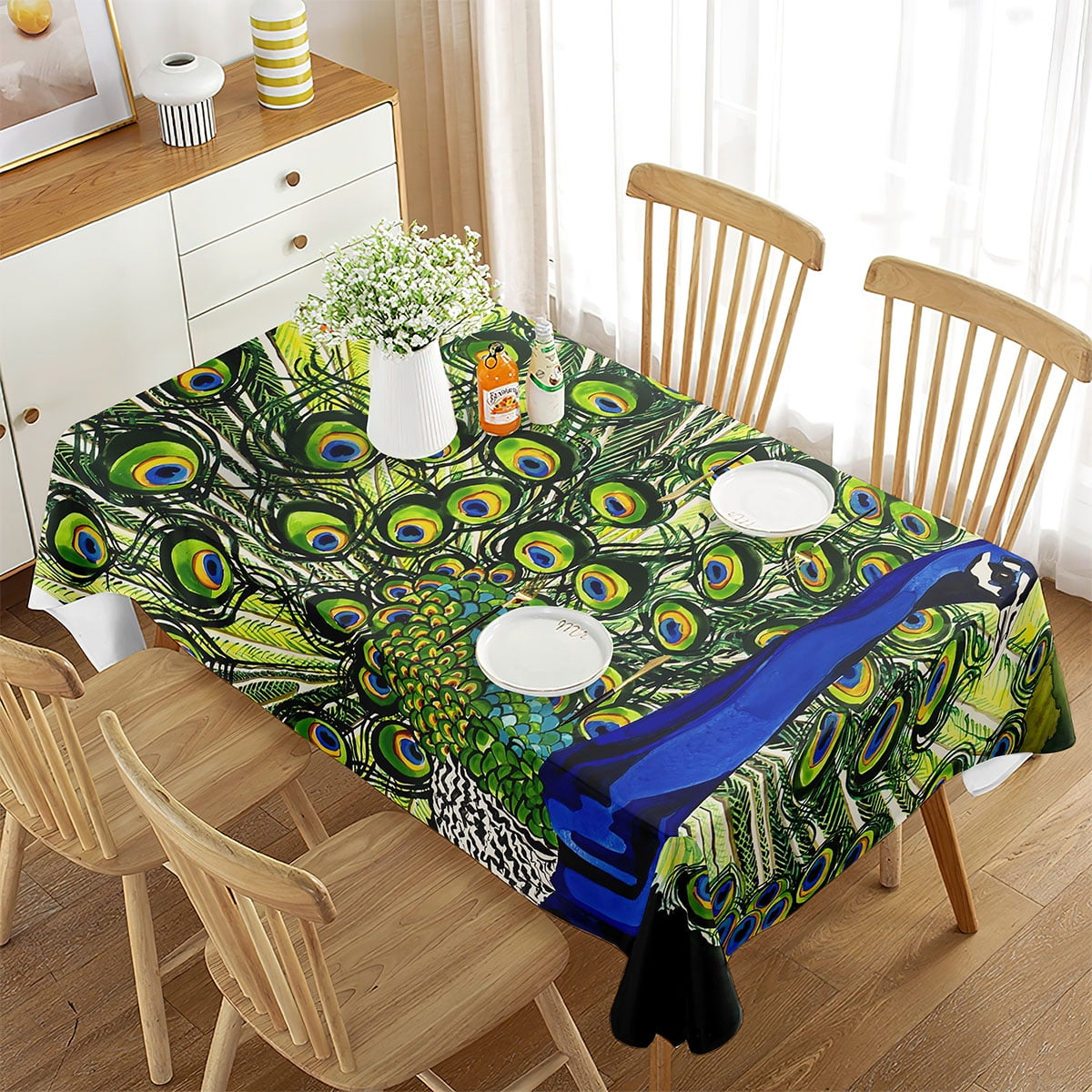 Peacock Wild Animal Table Cover Rectangular Dining Table Tablecloth ...