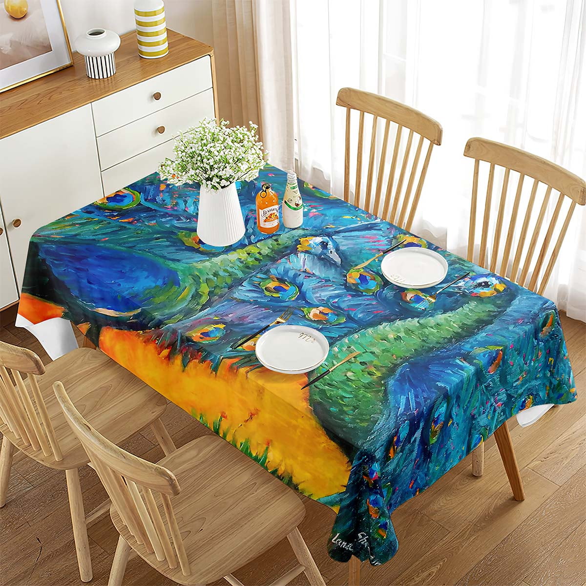 Peacock Wild Animal Table Cover Rectangular Dining Table Tablecloth ...