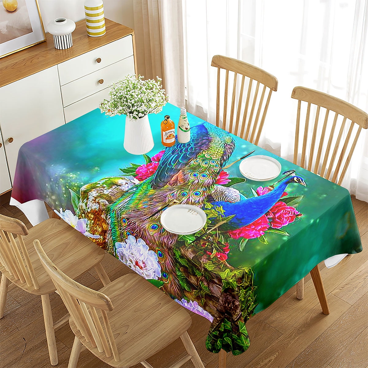 Peacock Wild Animal Table Cover Rectangular Dining Table Tablecloth ...
