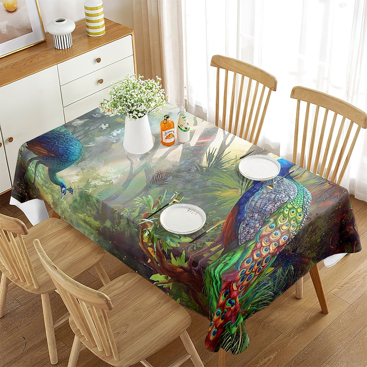 Peacock Wild Animal Table Cover Rectangular Dining Table Tablecloth ...