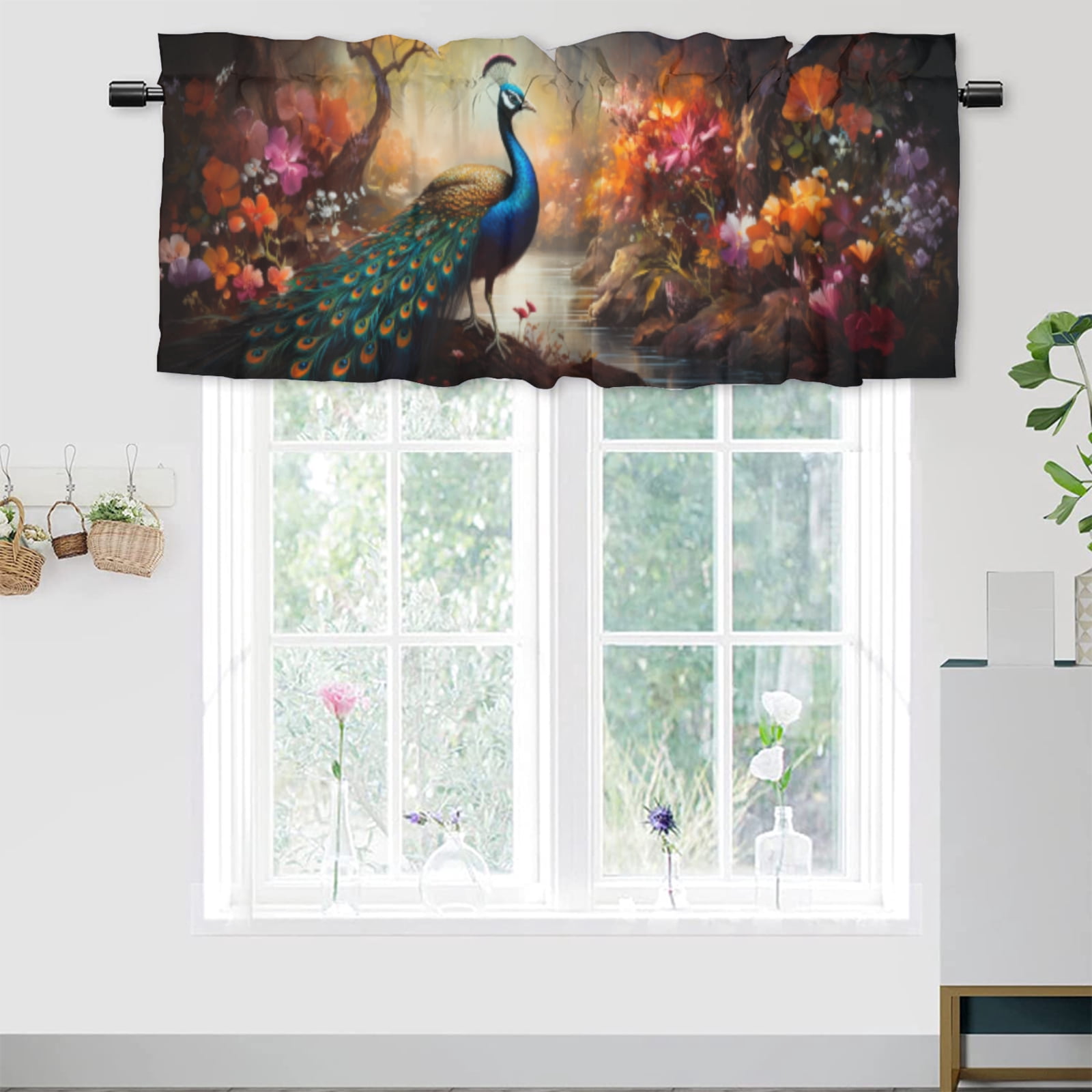 Peacock Window Curtain Valances Retro Elegant Blue Peacock Feather ...