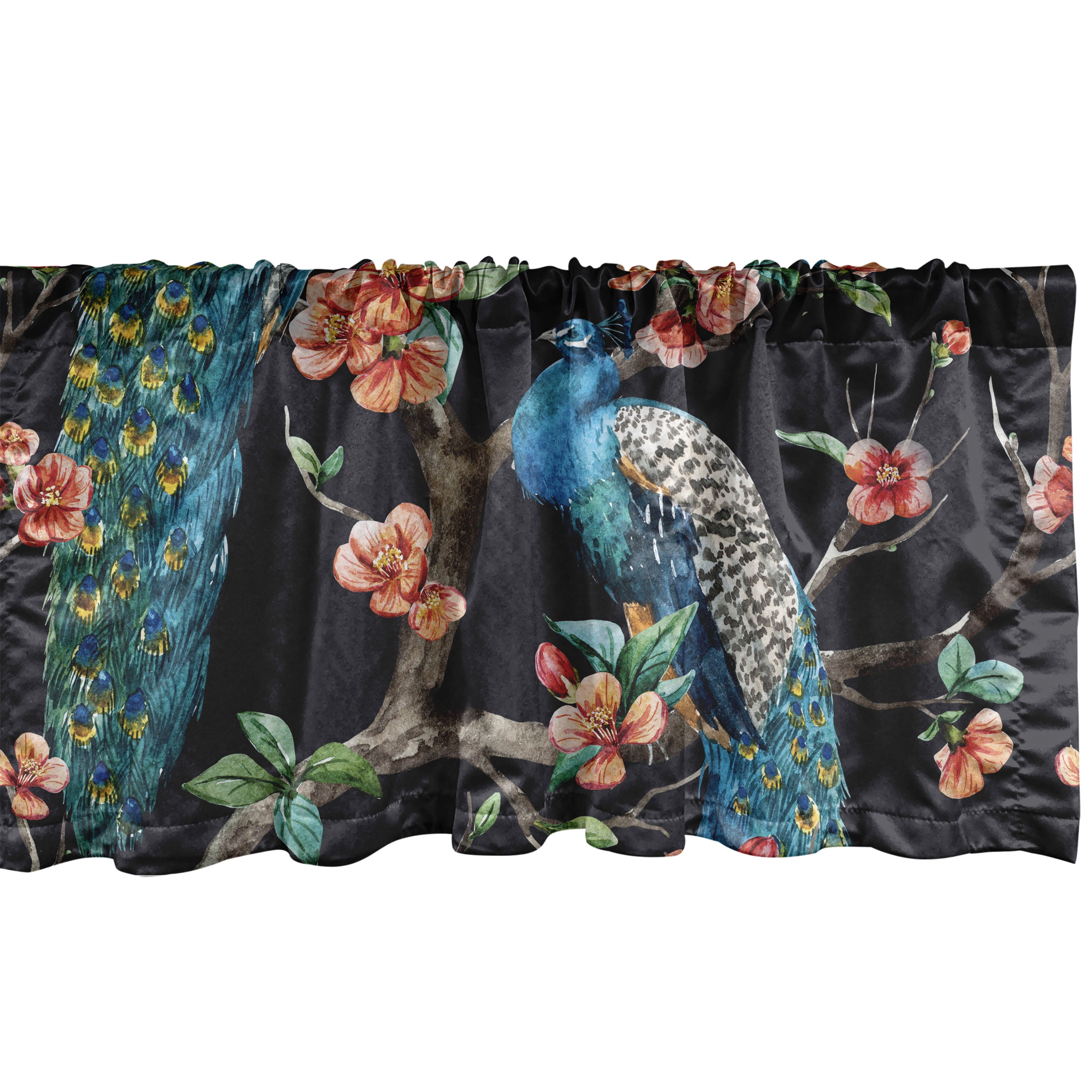 Peacock Window Valance, Birds and Nature Themed Artwork with Blooming ...