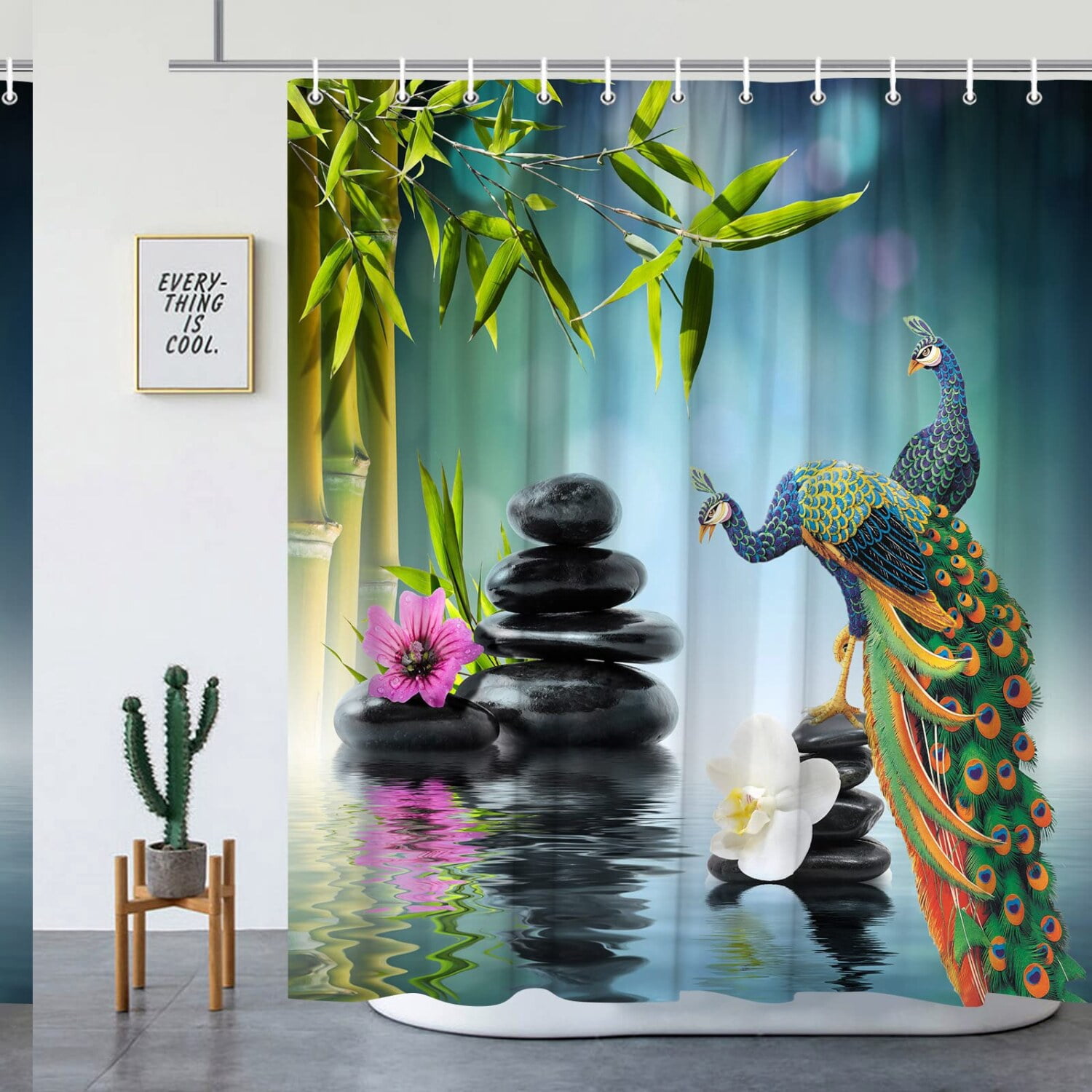 Peacock Zen Garden Shower Curtain - Spa Themed Bathroom Decor with ...