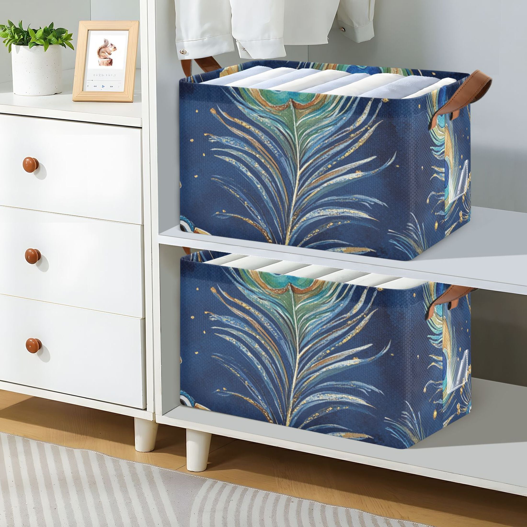 Peacock and Feather Foldable Storage Large Fabric Storage Baskets ...