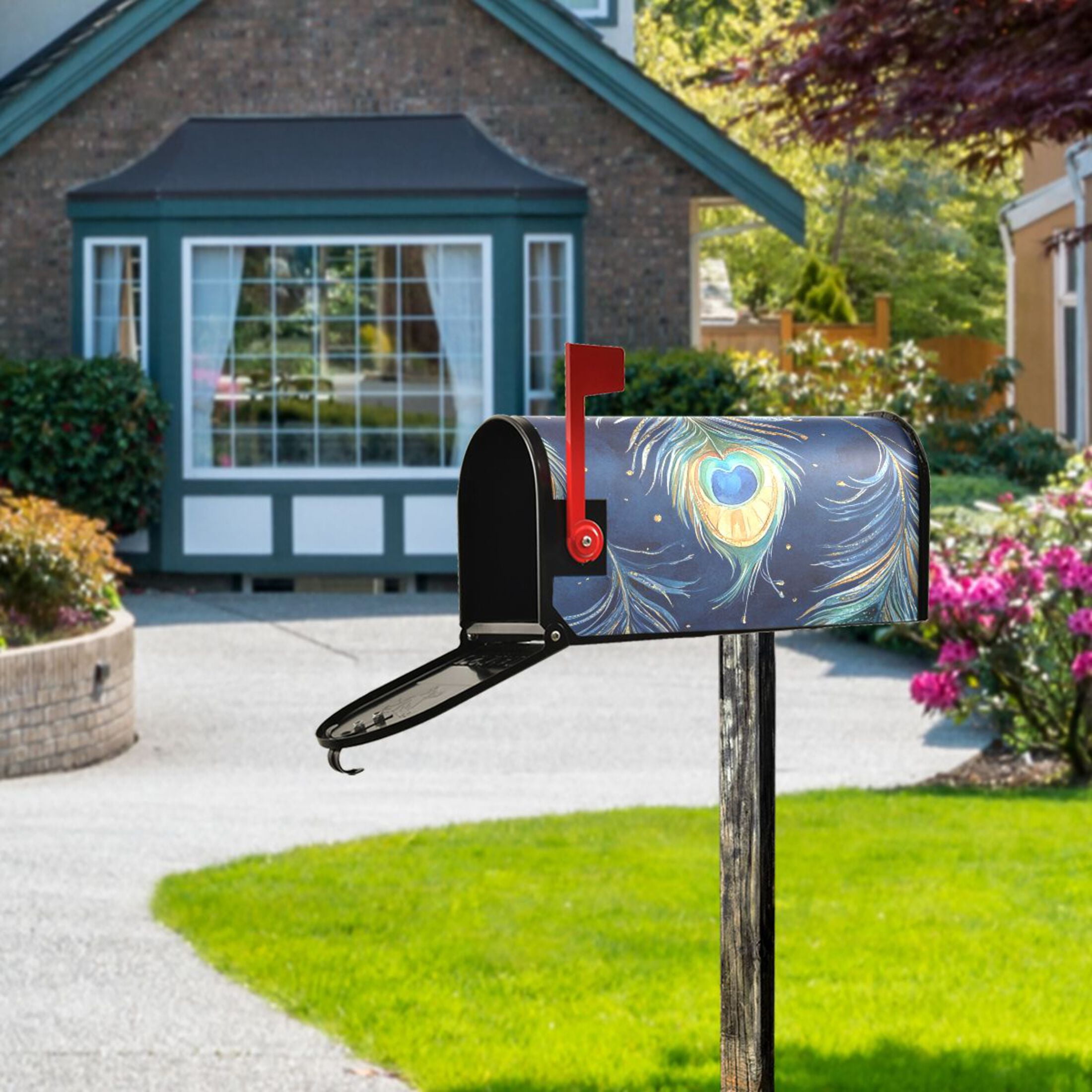 Peacock and Feather Mailbox Cover Magnetic Standard Size Post Box Cover ...