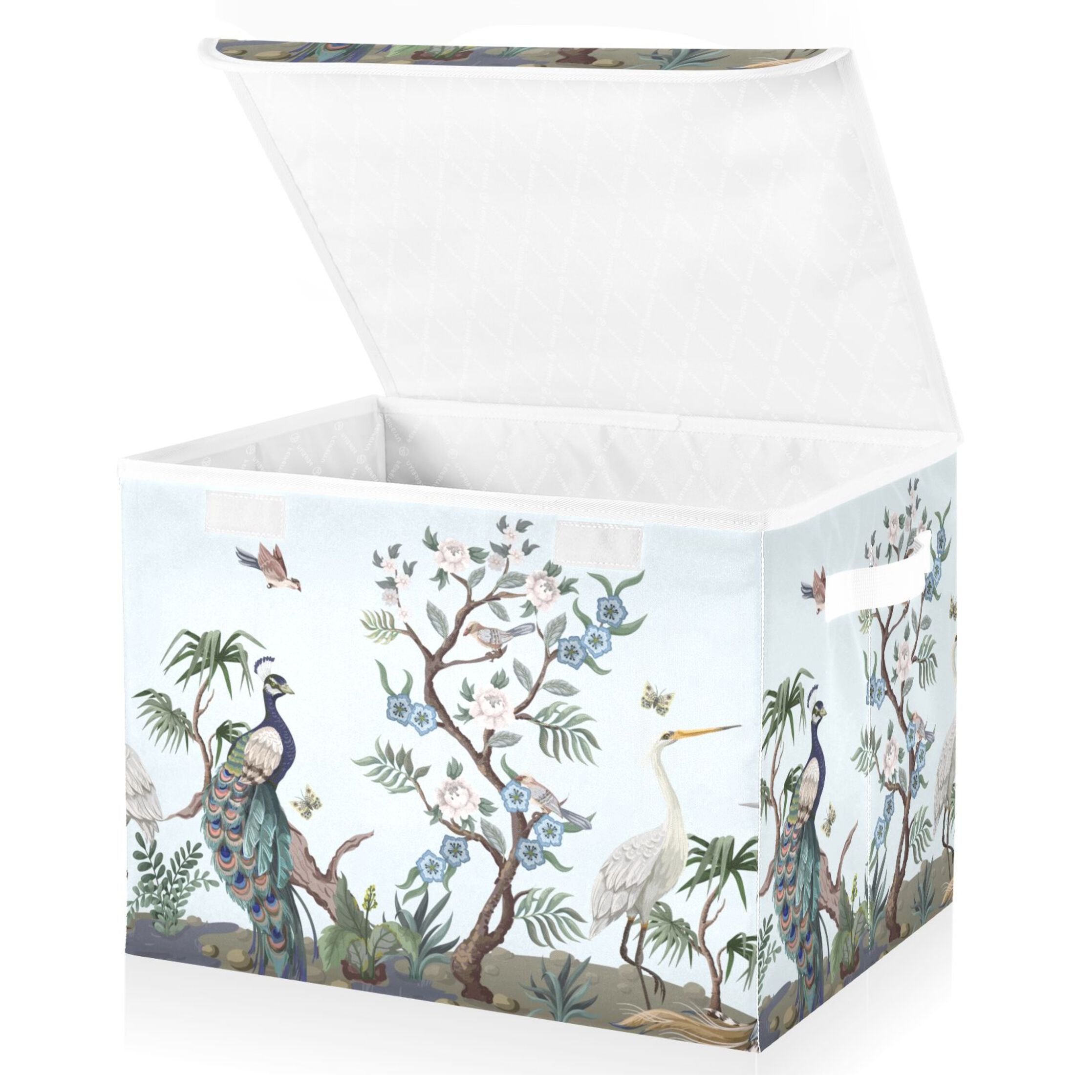 Peacock and Flowers Large Lidded Storage Bin Foldable Storage Boxes ...