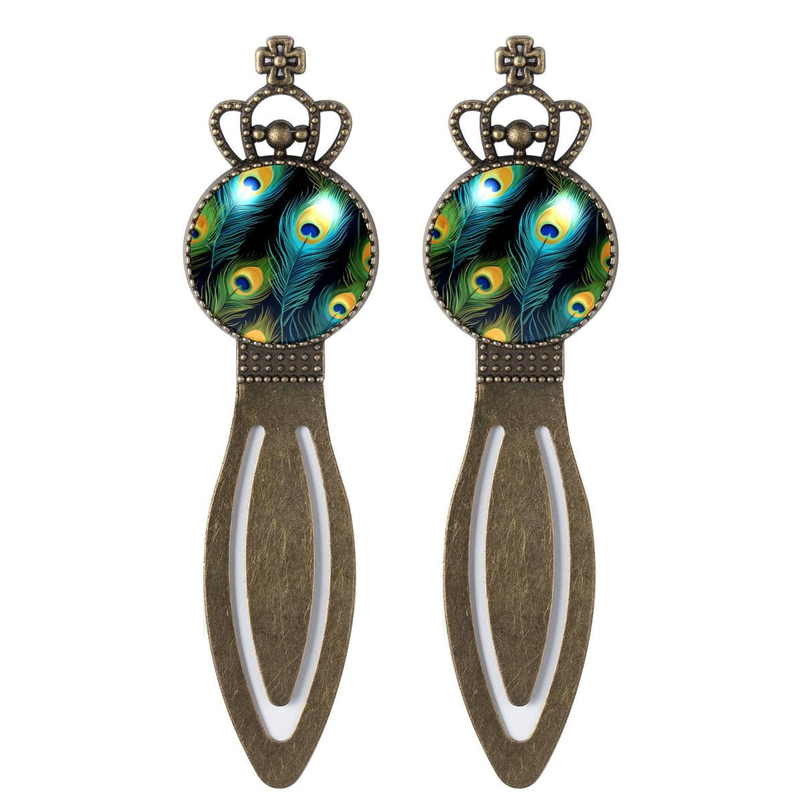 Peacock feathers Elegant Vintage Copper Crown-Shaped Bookmarks - Set of ...