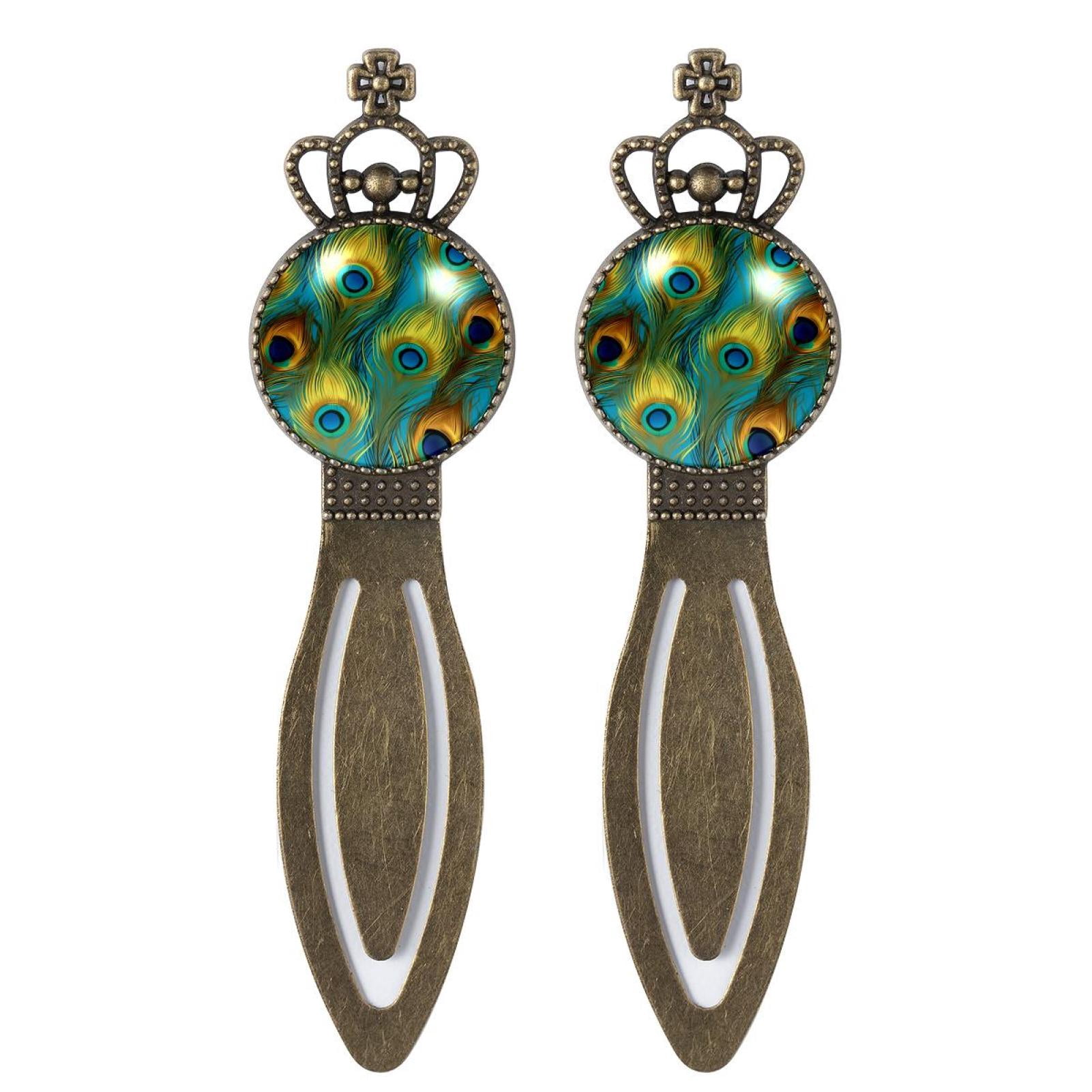 Peacock feathers Elegant Vintage Copper Crown-Shaped Bookmarks - Set of ...
