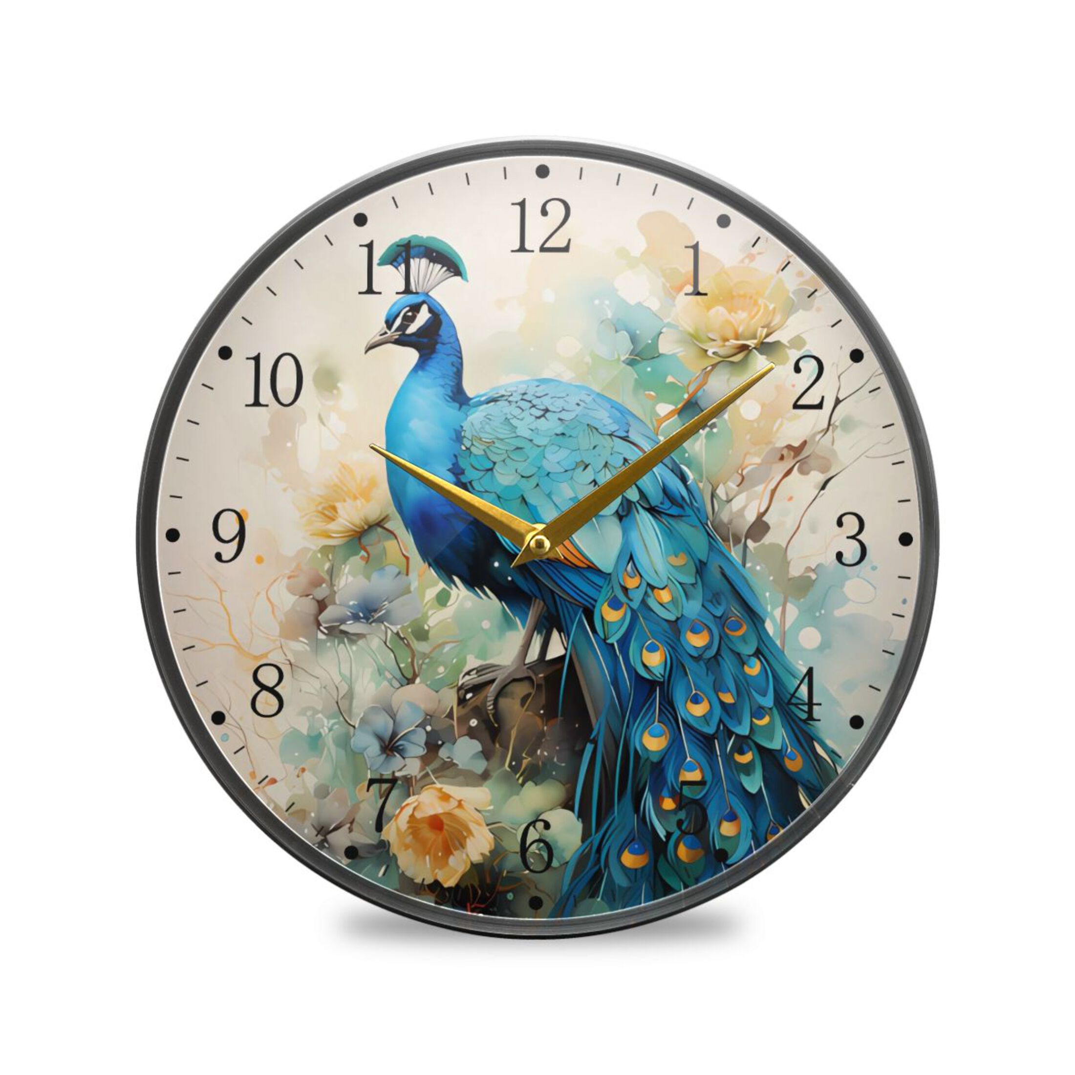 Peacock in Blue Acrylic Wall Clocks Quiet Round Clock Battery Operated ...