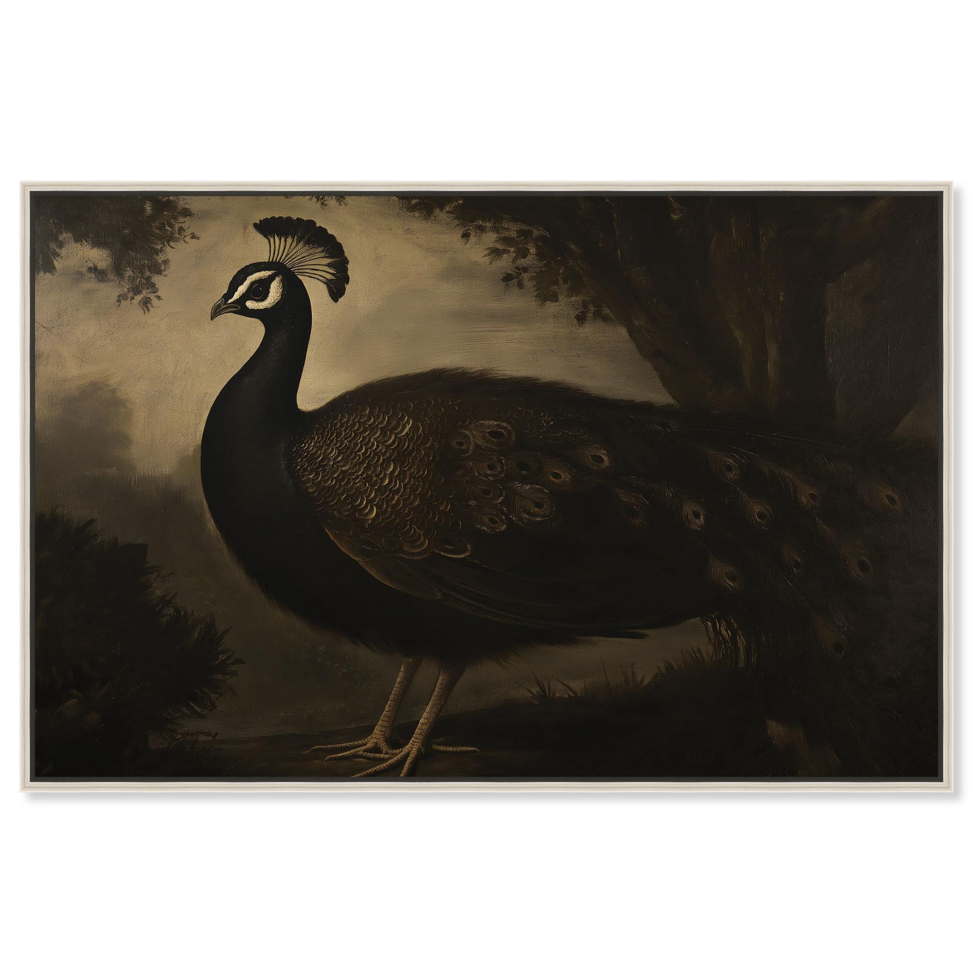 Peacock in Monotone Canvas Elegant Birds Art by Art Remedy, Silver ...