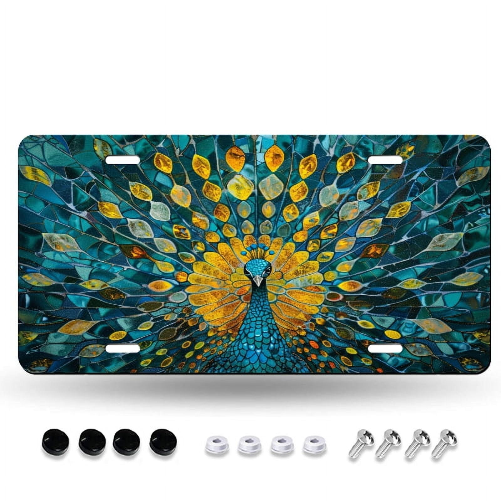 Peacock in The Style of Stained Glass License Plate Frame, Decorative ...