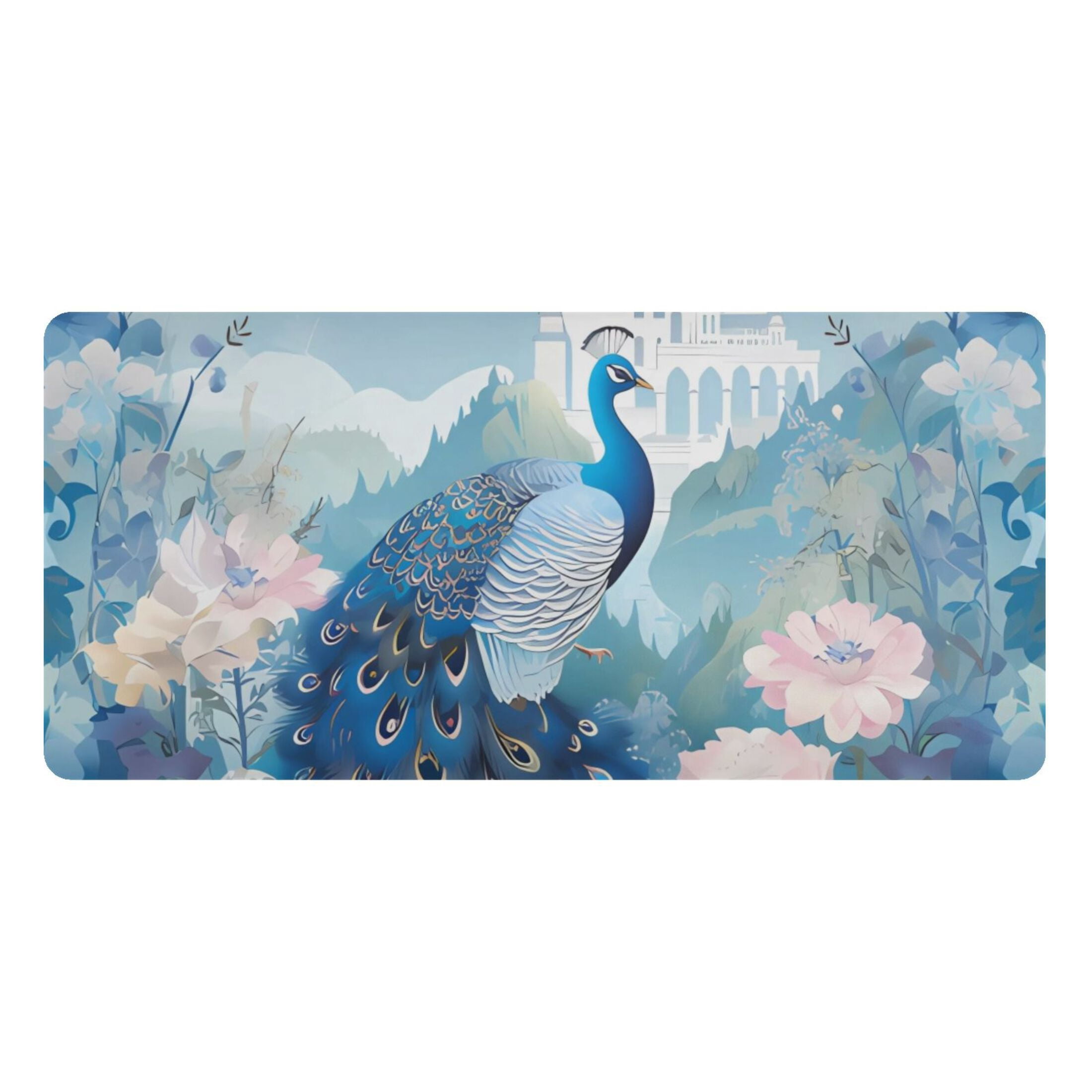 Peacock with Flowers Desk Mats Large Mouse Pad Long Keyboard Computer ...