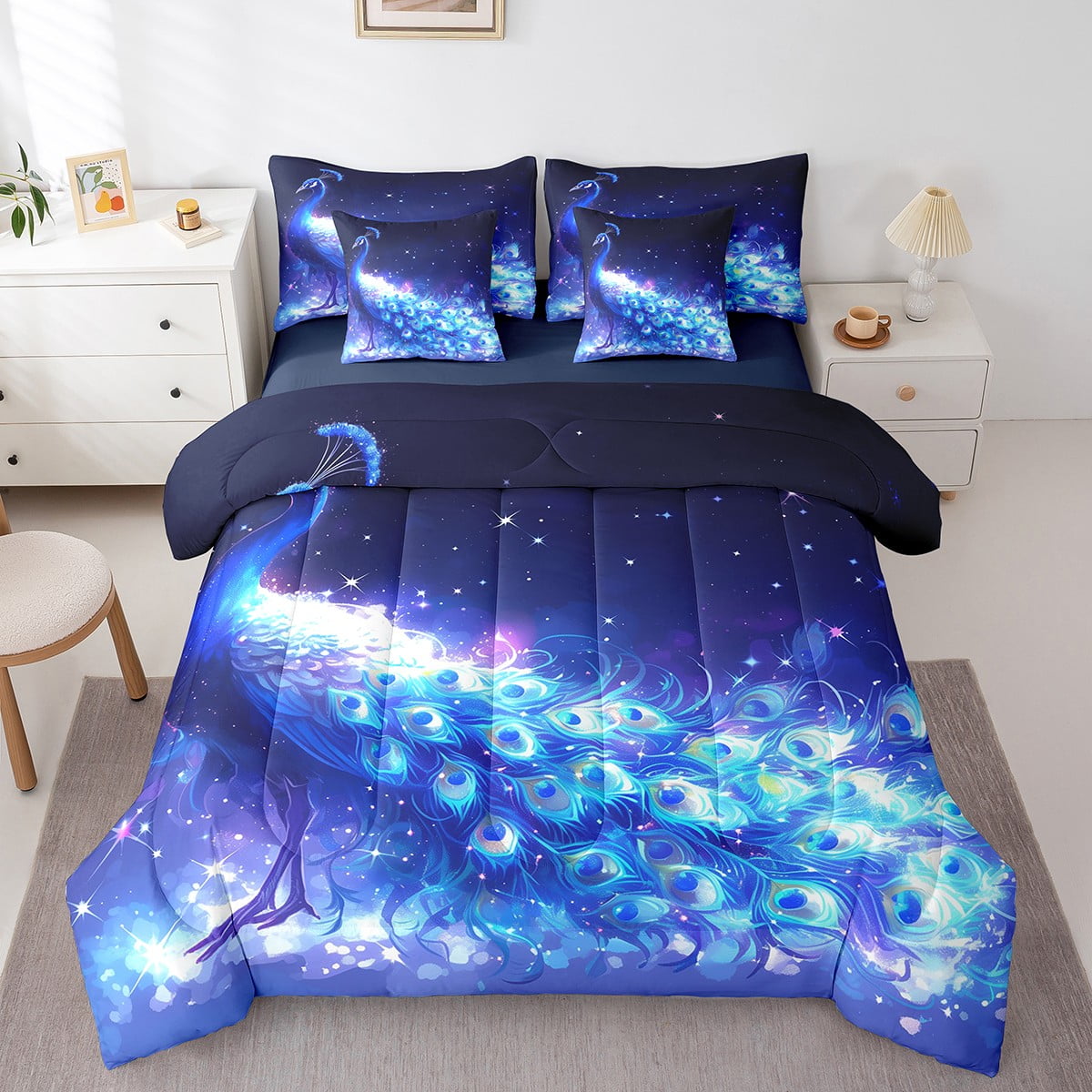 Peacocks Bedding Set Full Size,Mystical Animal Wildlife Soft Comforter ...