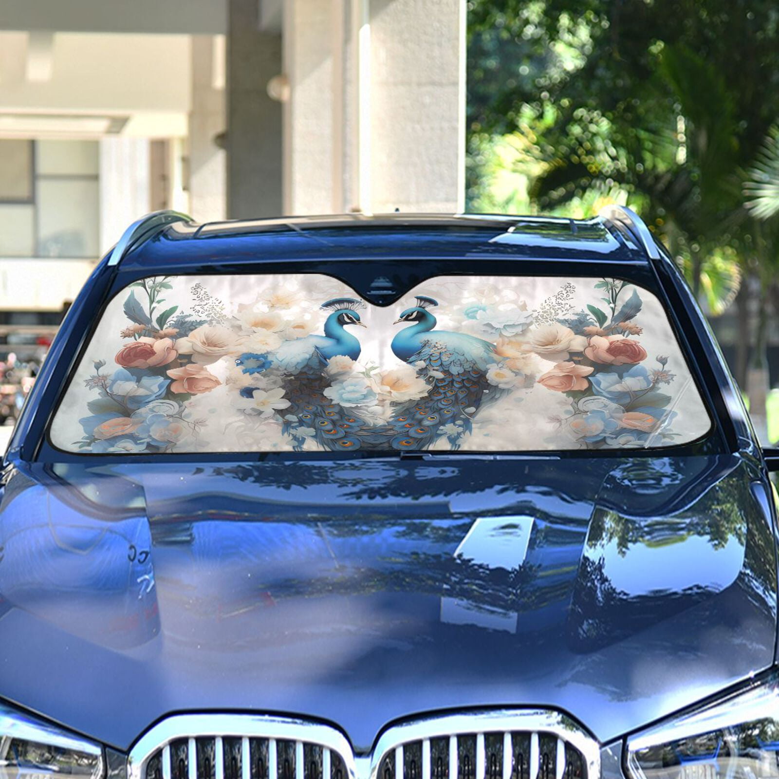 Peacocks Flowers Floral Leaves Green Automotive Front Car Windshield ...