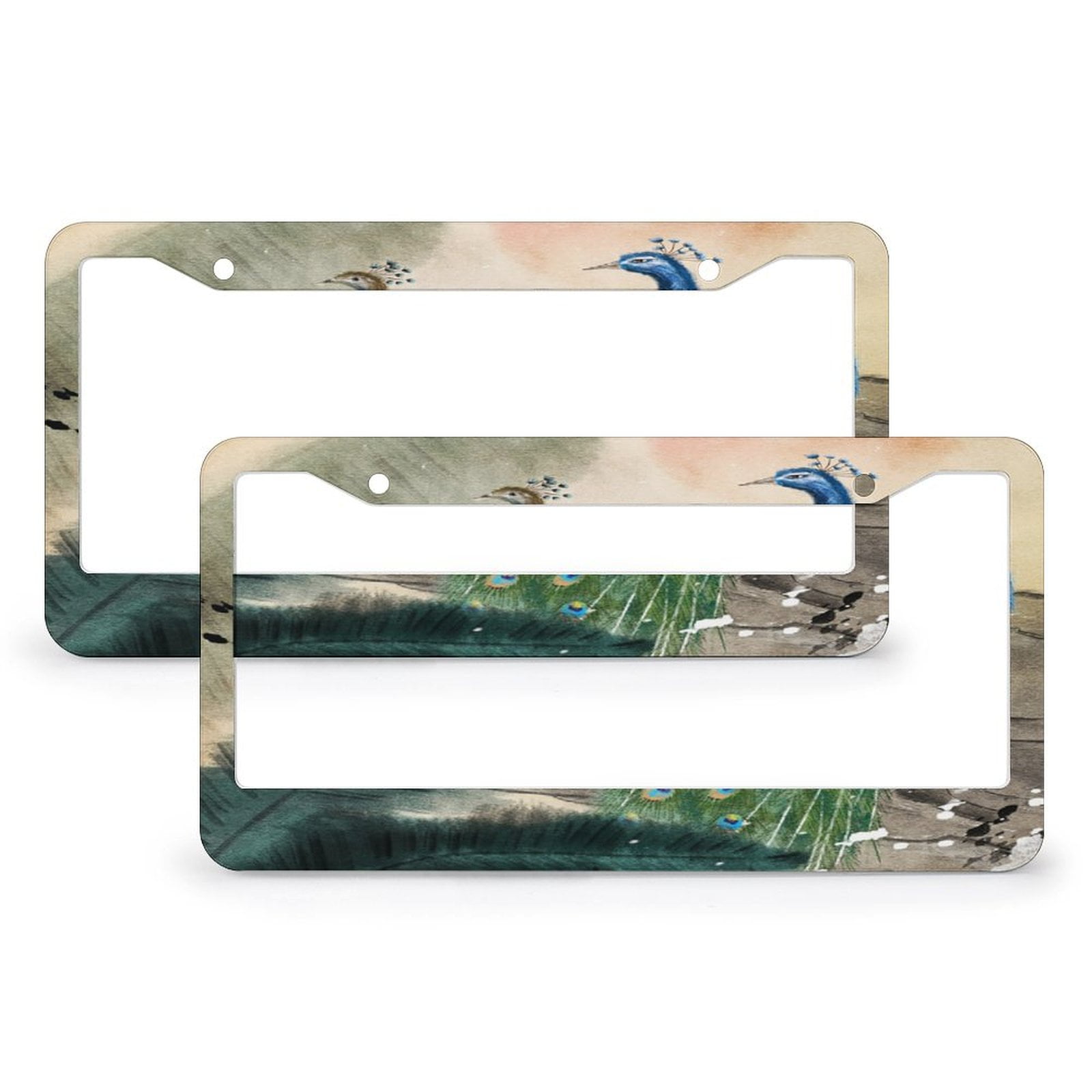 Peacocks License Plate Frames - 2 Pack Metal Tag Frame Car Plate Holder ...