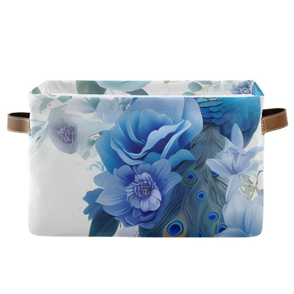 Peacocks Roses Flowers Leaves Floral Storage Bins Baskets With Handles ...