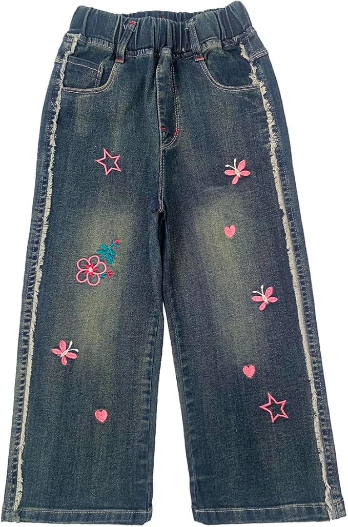 Peacolate 4-10Years Little Girls' Embroidered Star Suede Jeans Trendy ...