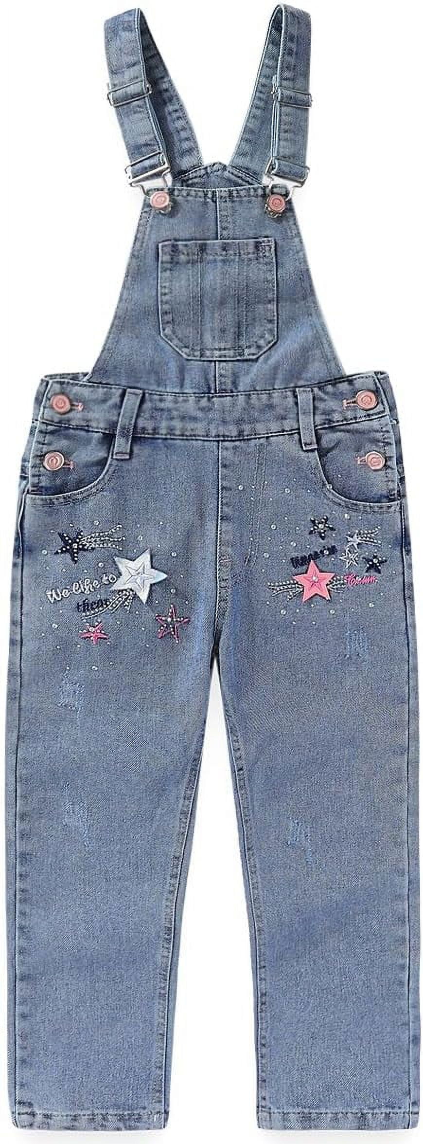 Peacolate 5-10years Little Big Girls Star Embroidery Blue Denim ...
