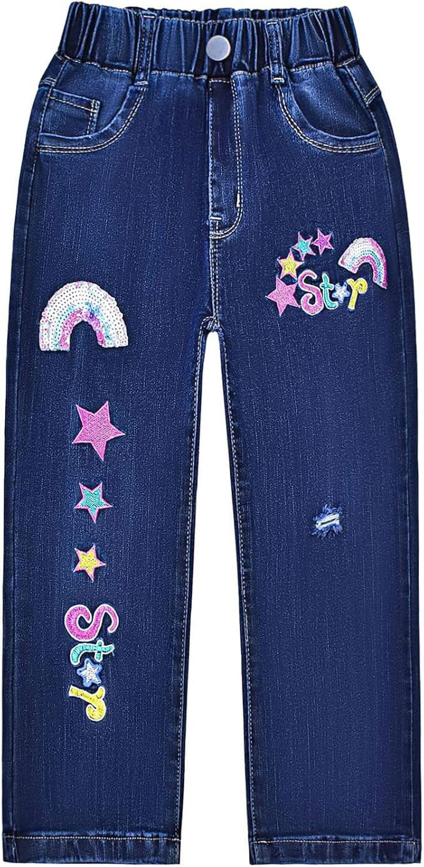 Peacolate 5-12 Years Little Big Girl Embroidered Rainbow Star Straight ...
