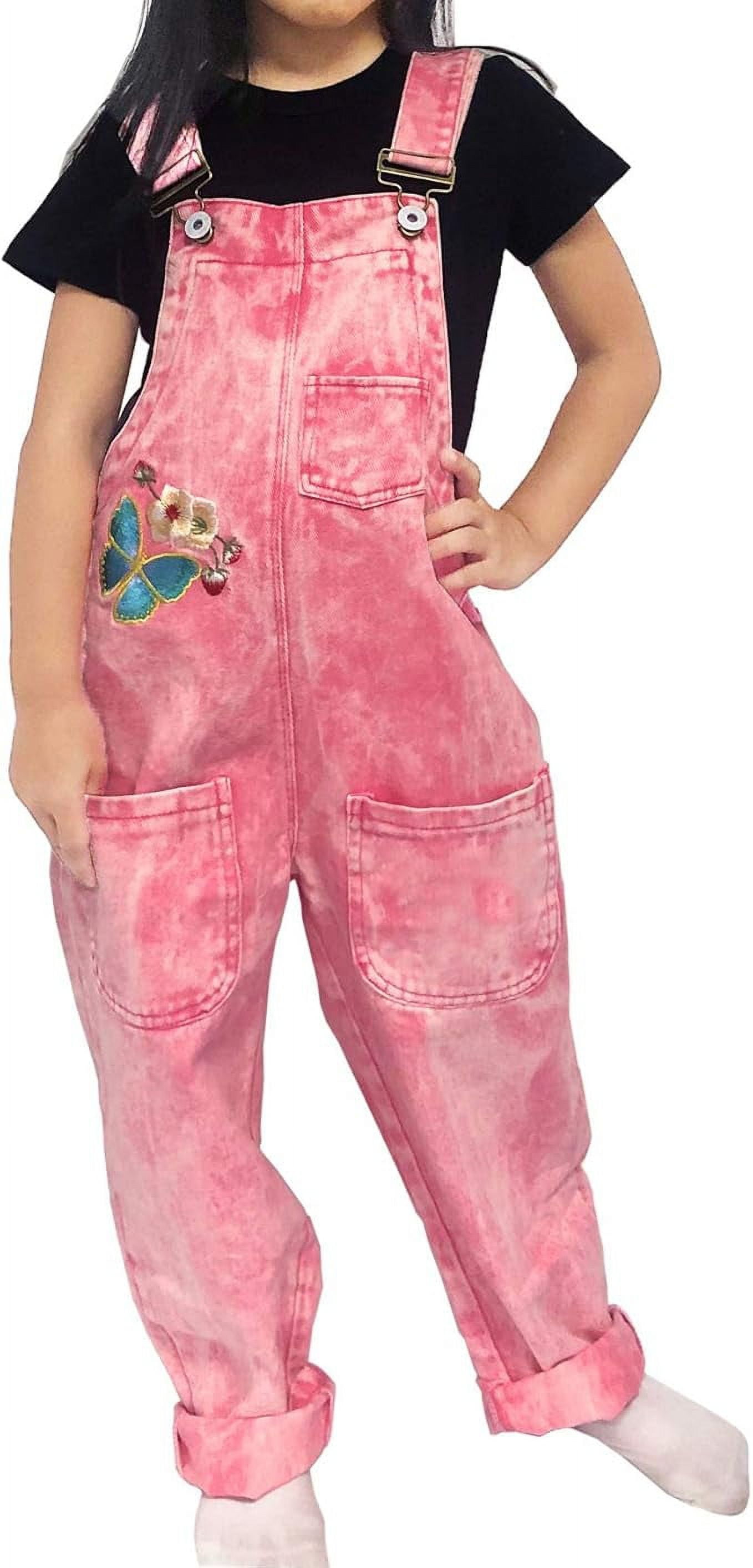 Peacolate 5-14Years Girls Pink Embroidered Denim Overalls Tie-dye ...