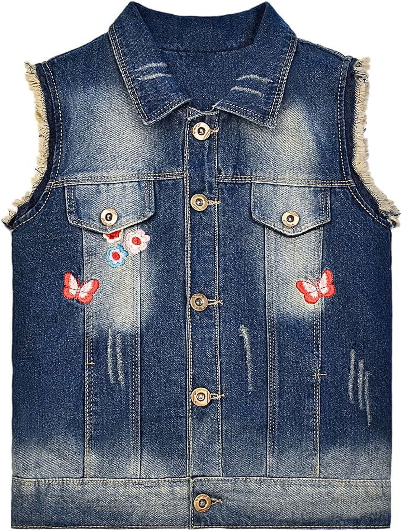 Peacolate Little Big Girls Denim Vest Distressed Sleeveless Jacket ...