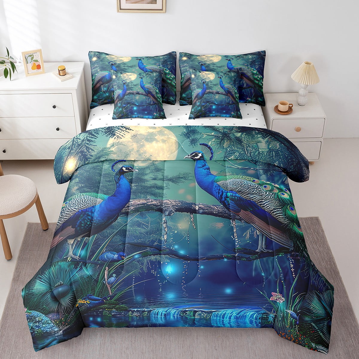 Peafowl King Comforter Set,7 Pieces Soft Microfiber Peacock Peahen ...