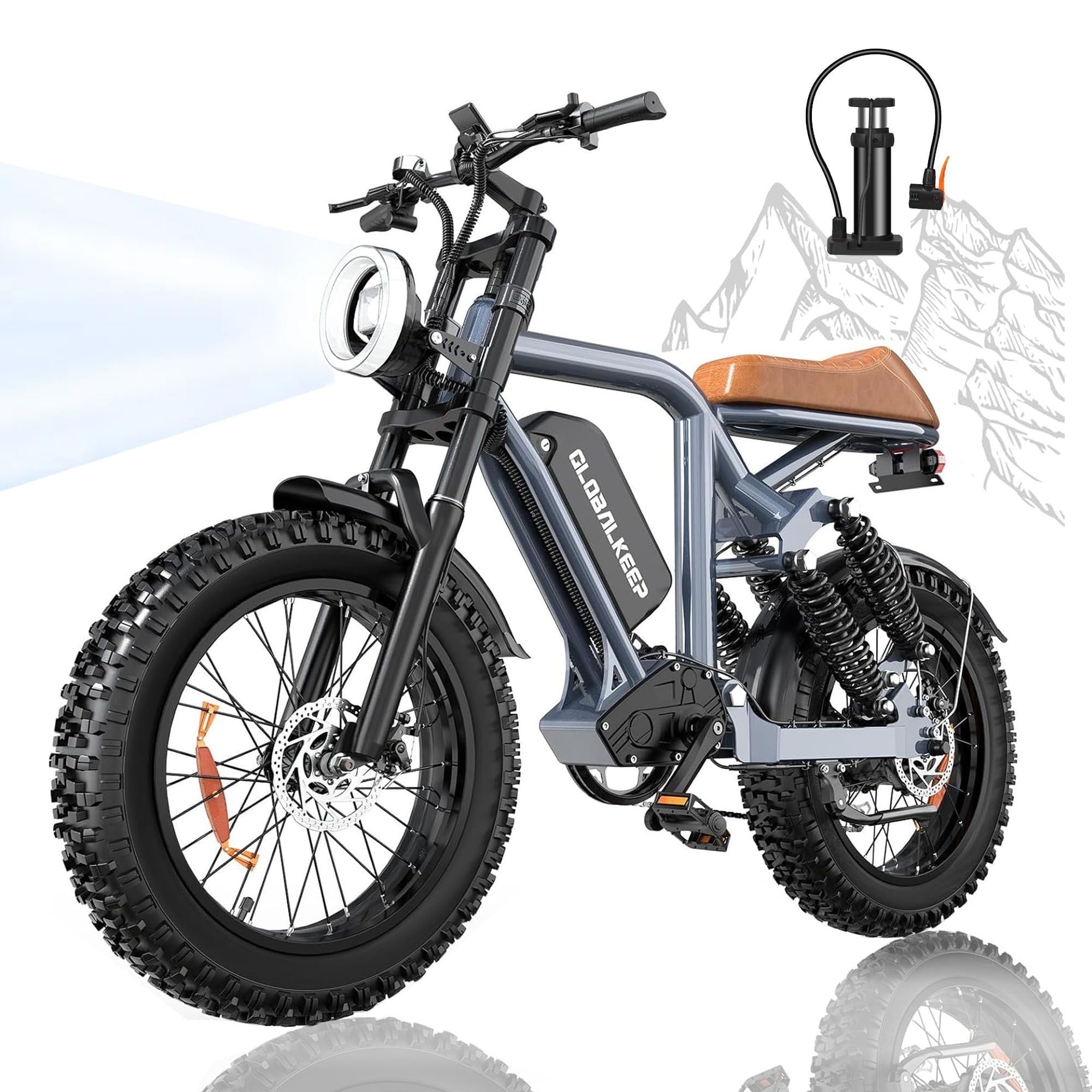 Peak 1500W Electric Mountain Bicycle, 20" x 4.0" Fat Tire Electric Bike ...