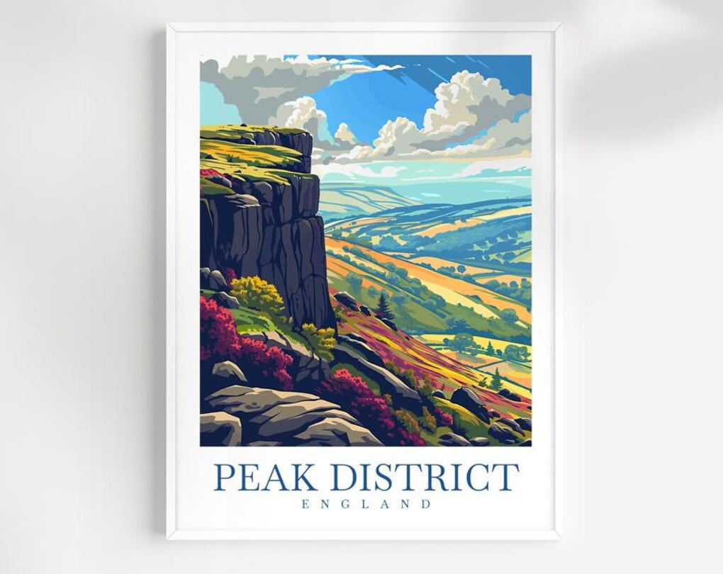 Peak District England Travel Print Wall Art - Illustrated Countryside ...