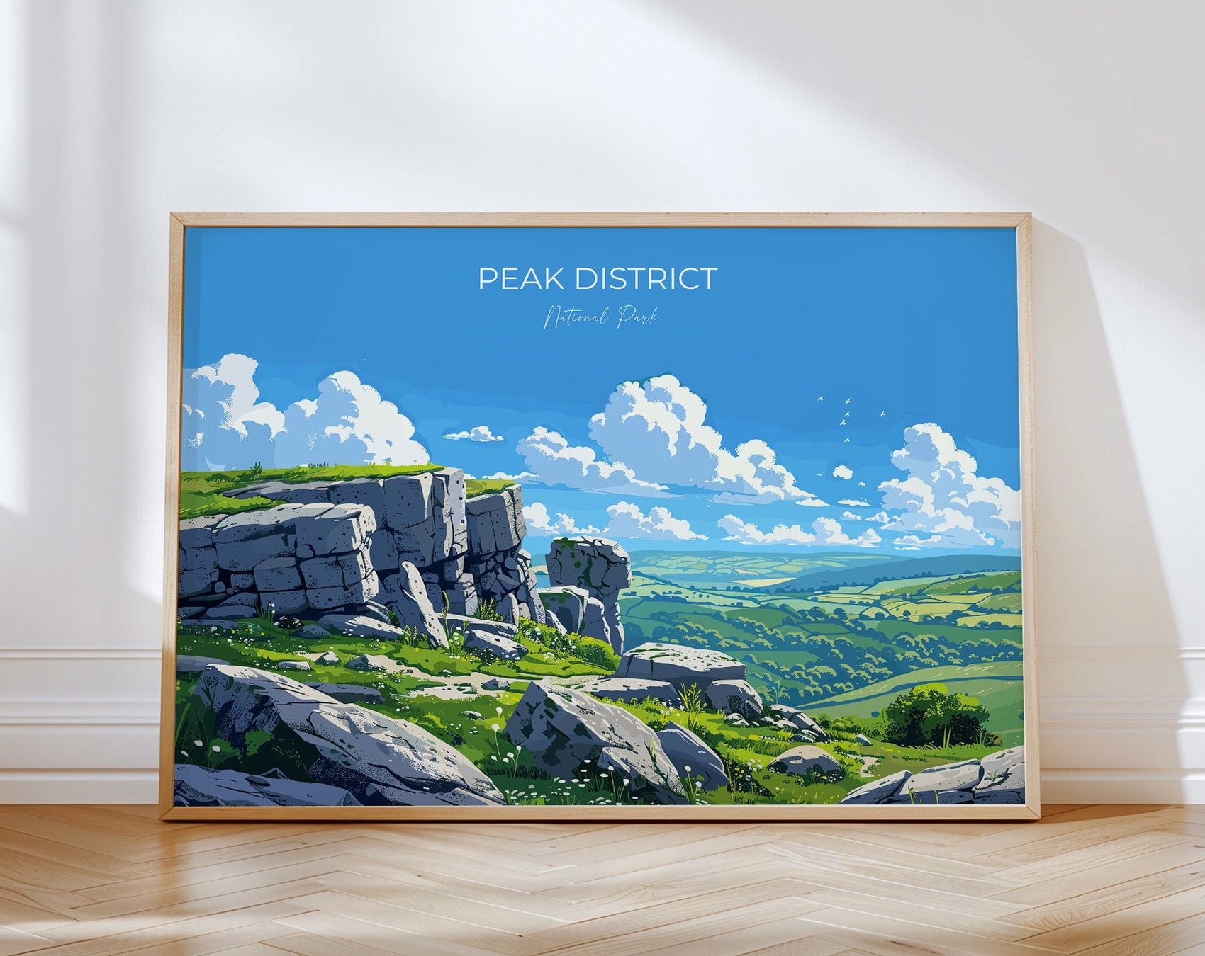 Peak District Landscape Travel Poster Wall Art, Travel Print of Peak ...