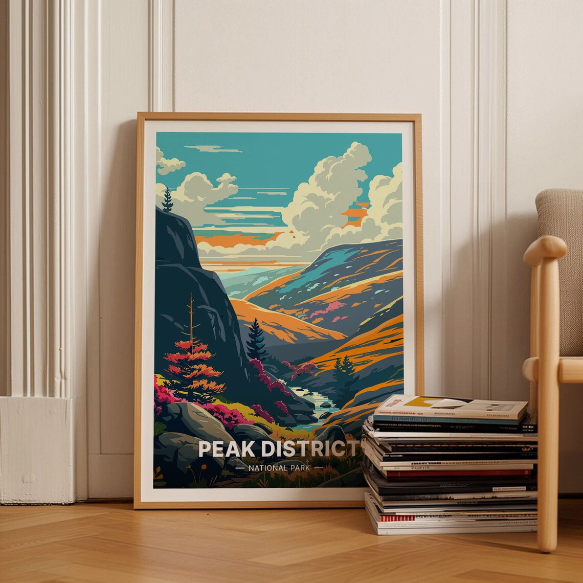 Peak District Travel Poster, British Countryside Landscape Art, Nature ...