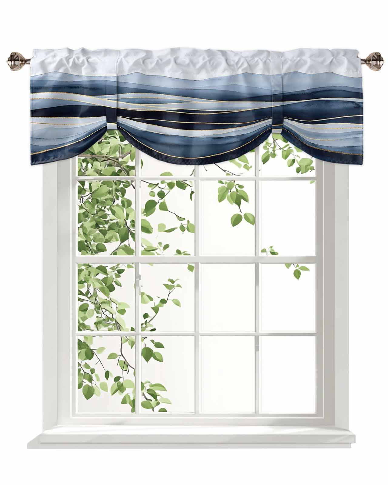 Peak Golden Texture Tie Up Valances Curtain, Blue Watercolor Cloud ...