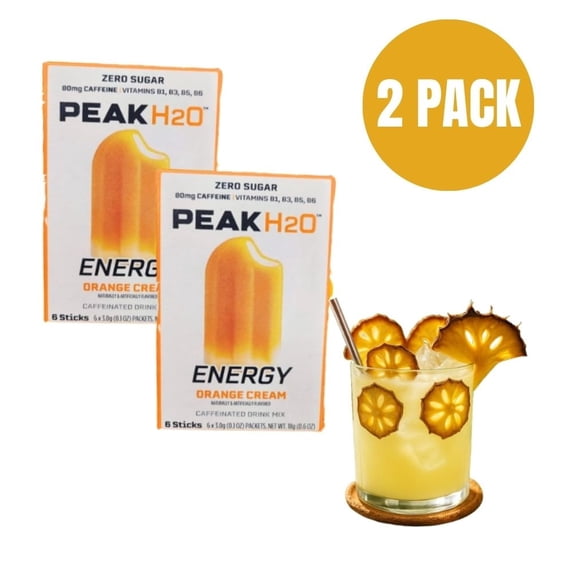 Peak H2O Orange Cream Energy Drink Mix – 2 Boxes (12 Servings), Zero ...