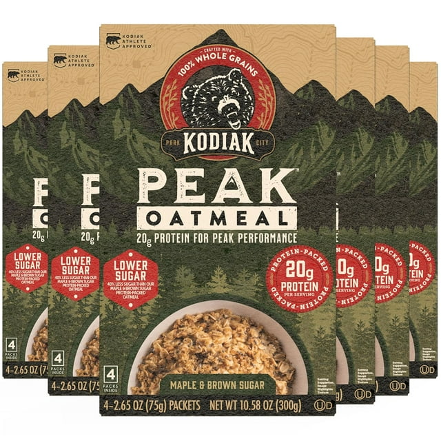 Peak Instant Oatmeal Packets, Maple Brown Sugar, High Protein,100% ...