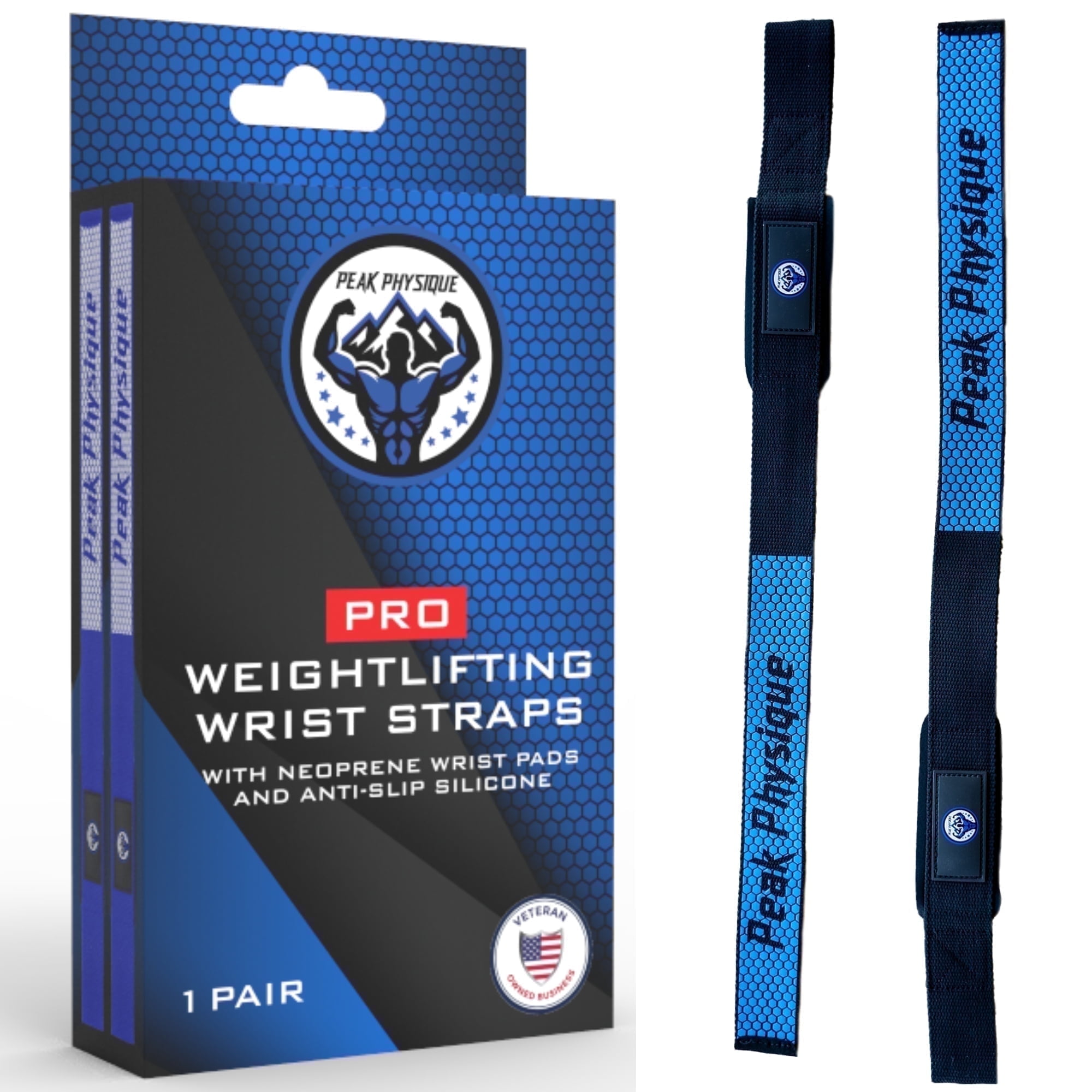 Peak Physique Neoprene Anti-Slip Unisex Weight Lifting Straps, 1 Pair, Black and Light Blue ...