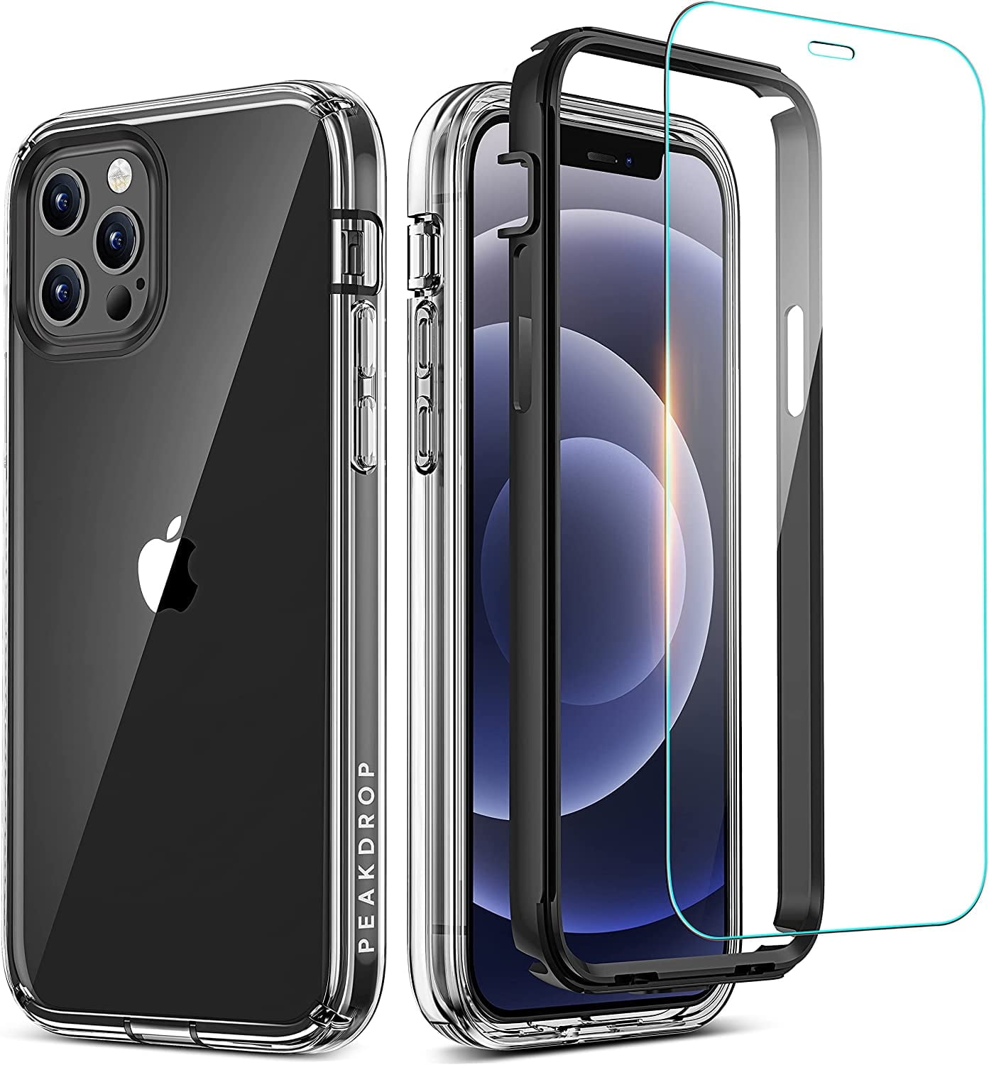 PeakDrop iPhone 12/12 Pro Case - Full Body TPU Cover, 2x Tempered Glass ...