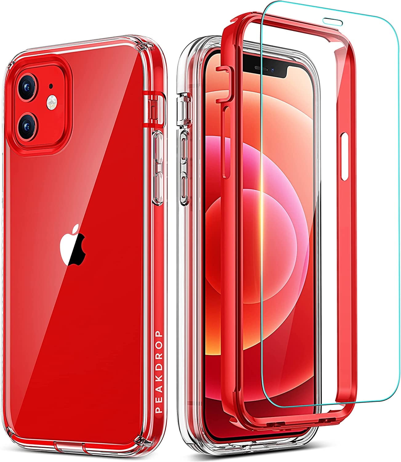 PeakDrop iPhone 12, 12 Pro Case Red, Full-Body Soft Silicone TPU Cover ...