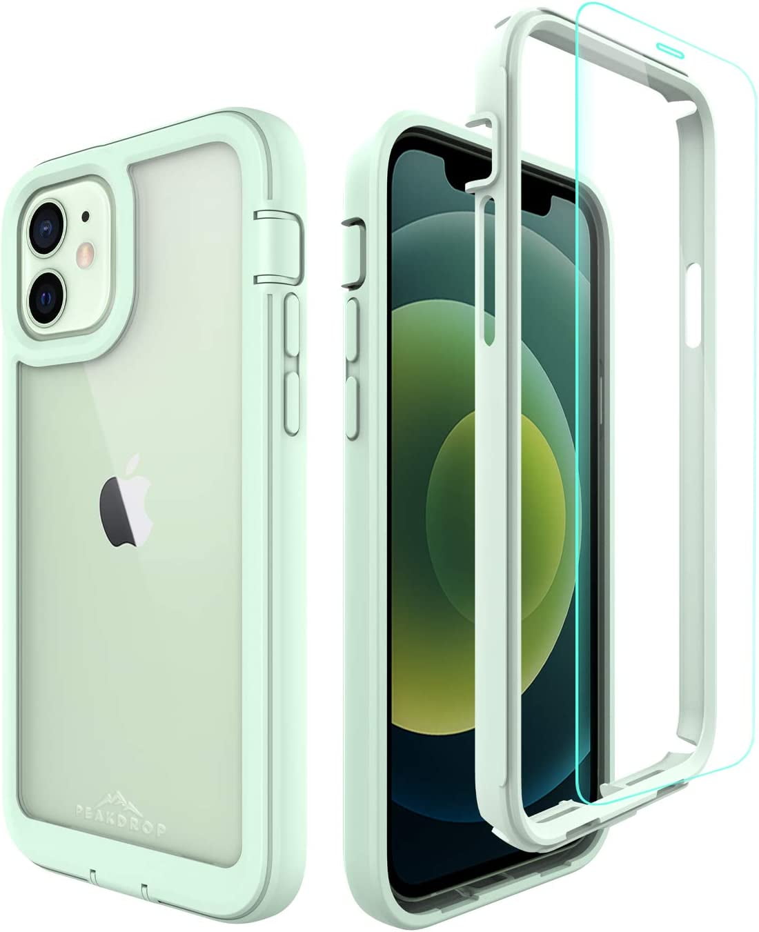 PeakDrop iPhone 12/12 Pro Case, Clear Full Body, 2X Glass Screen ...
