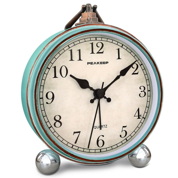 Peakeep 4" Small Battery Operated Antique Retro Analog Alarm Clock for ...