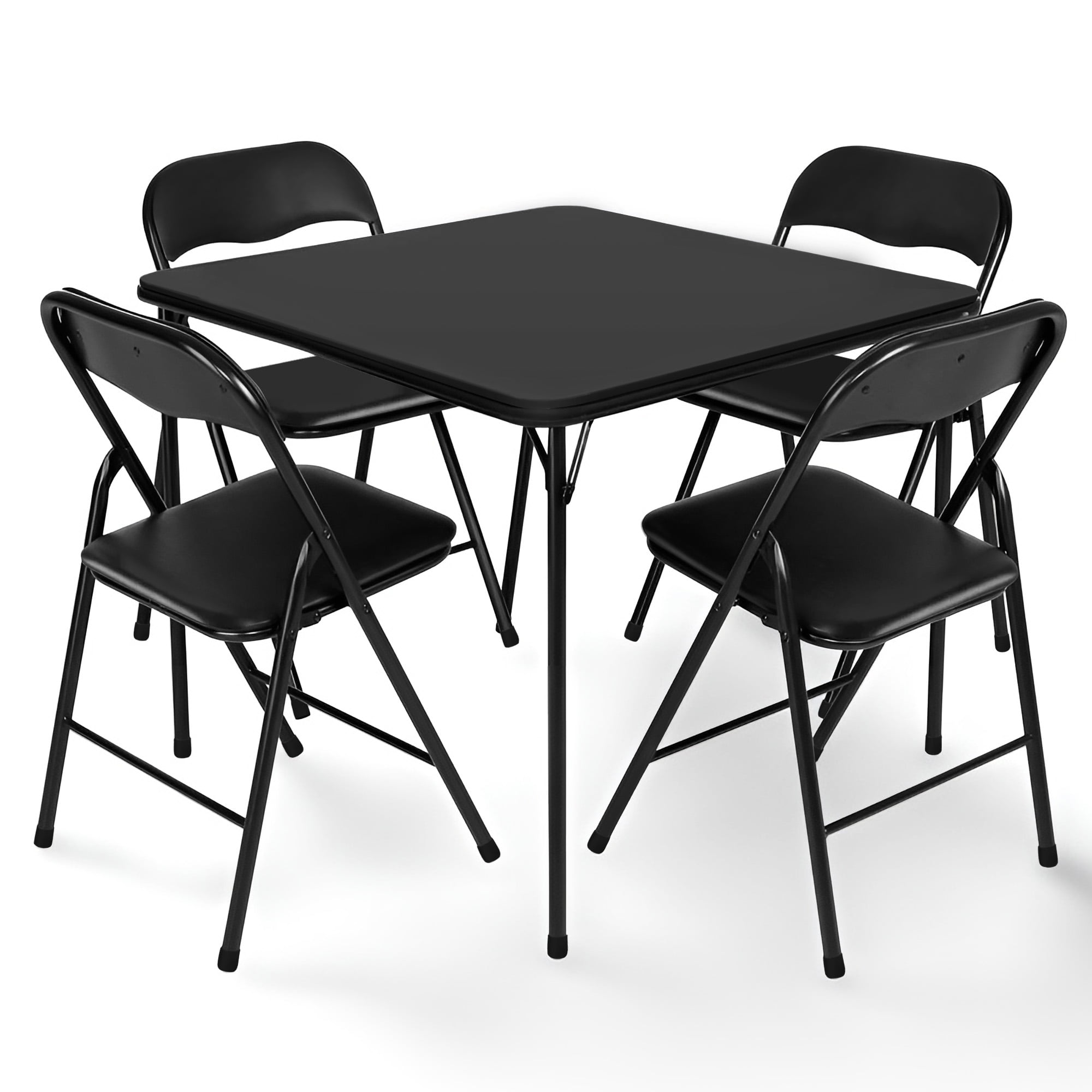 Peakform 5 Piece Folding Vinyl Tables and Chairs for Home Use, Black ...