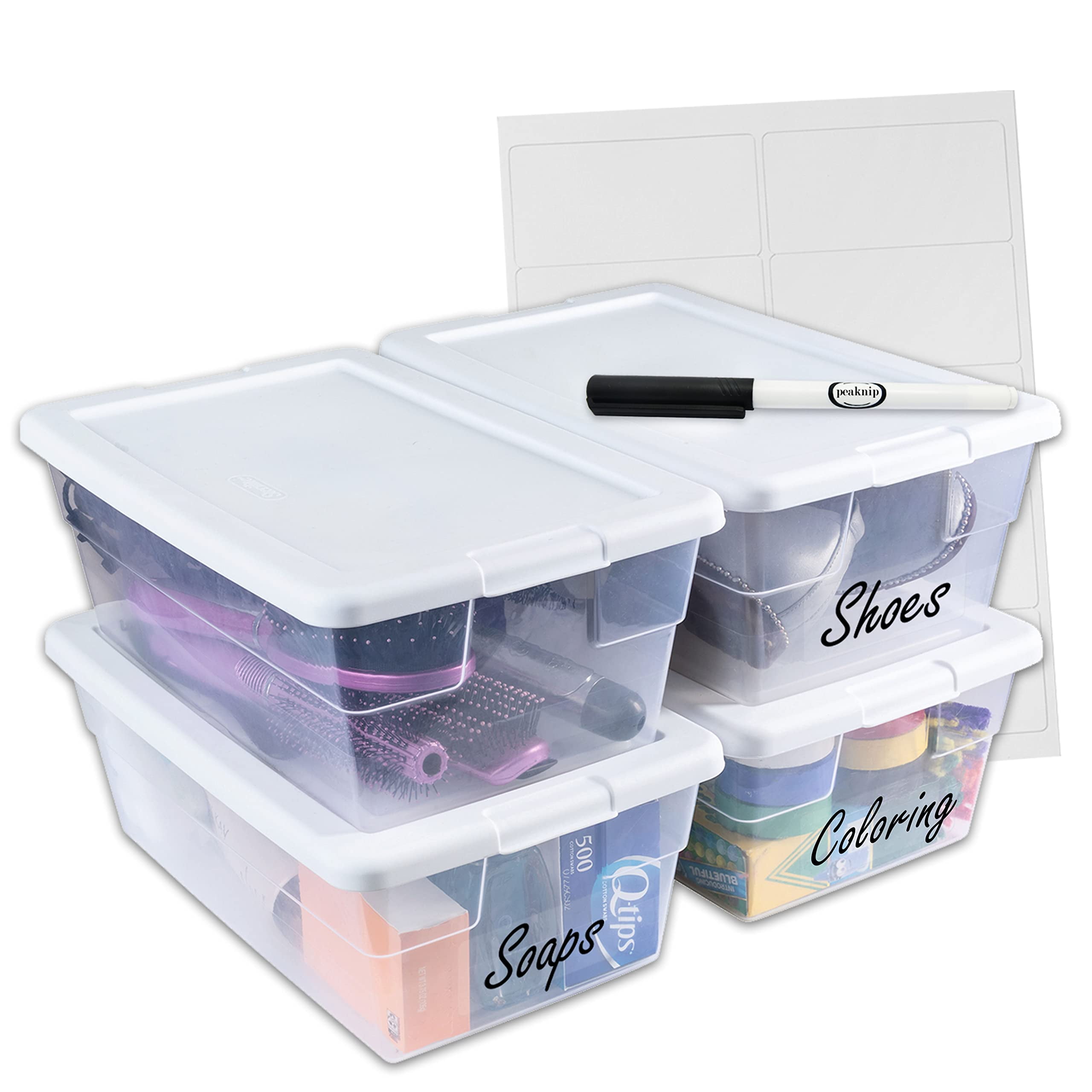 Peaknip 6 Quart Stackable Lightweight Plastic Storage Bins with Lids ...