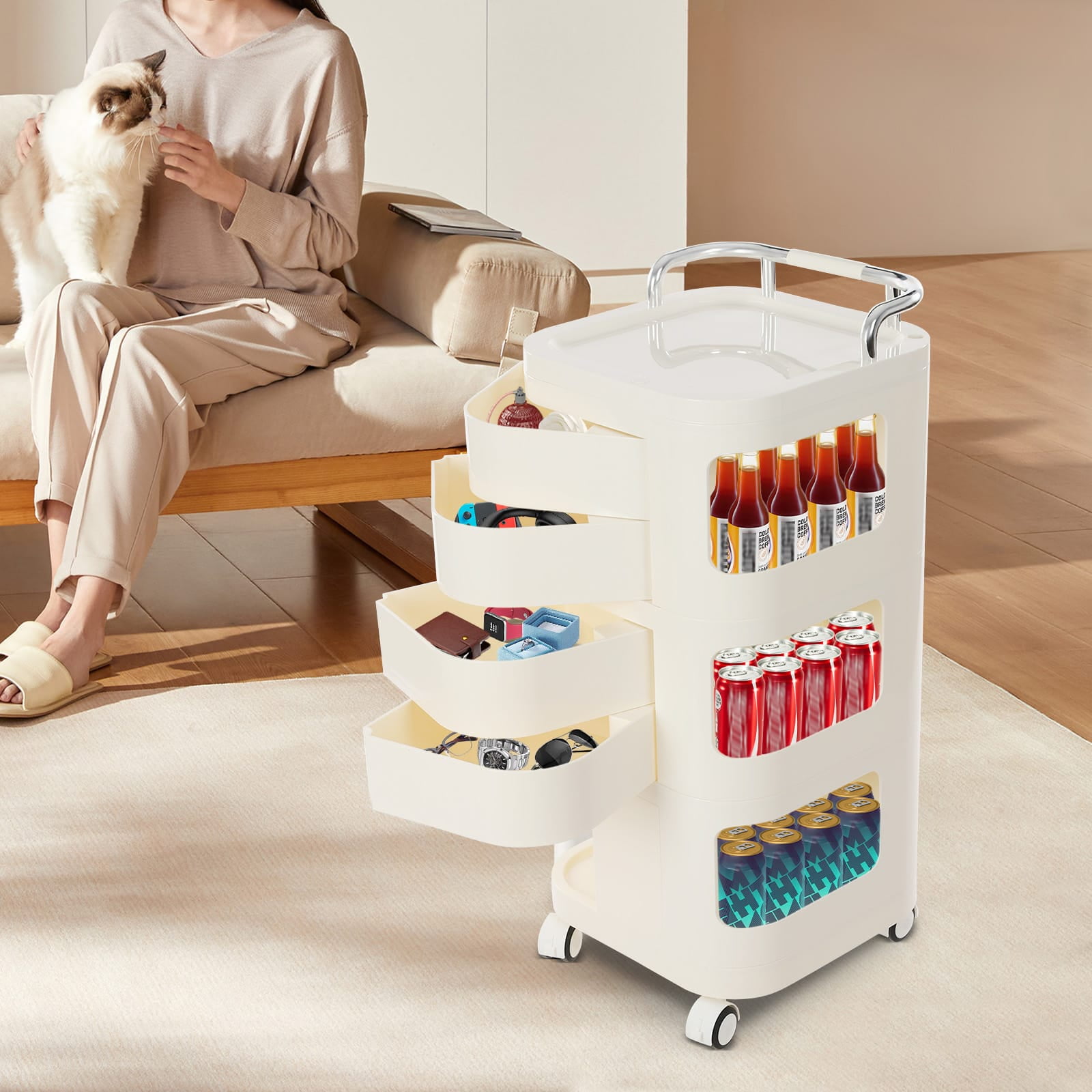 Peakora 3 Tier Utility Storage Cart with Wheels & Rotating Drawers ...