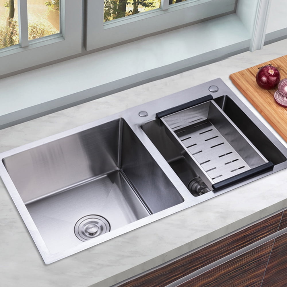 Peakora 31.7Qt & 24.3Qt Double Bowl Kitchen Sink, Lead-free Brushed ...