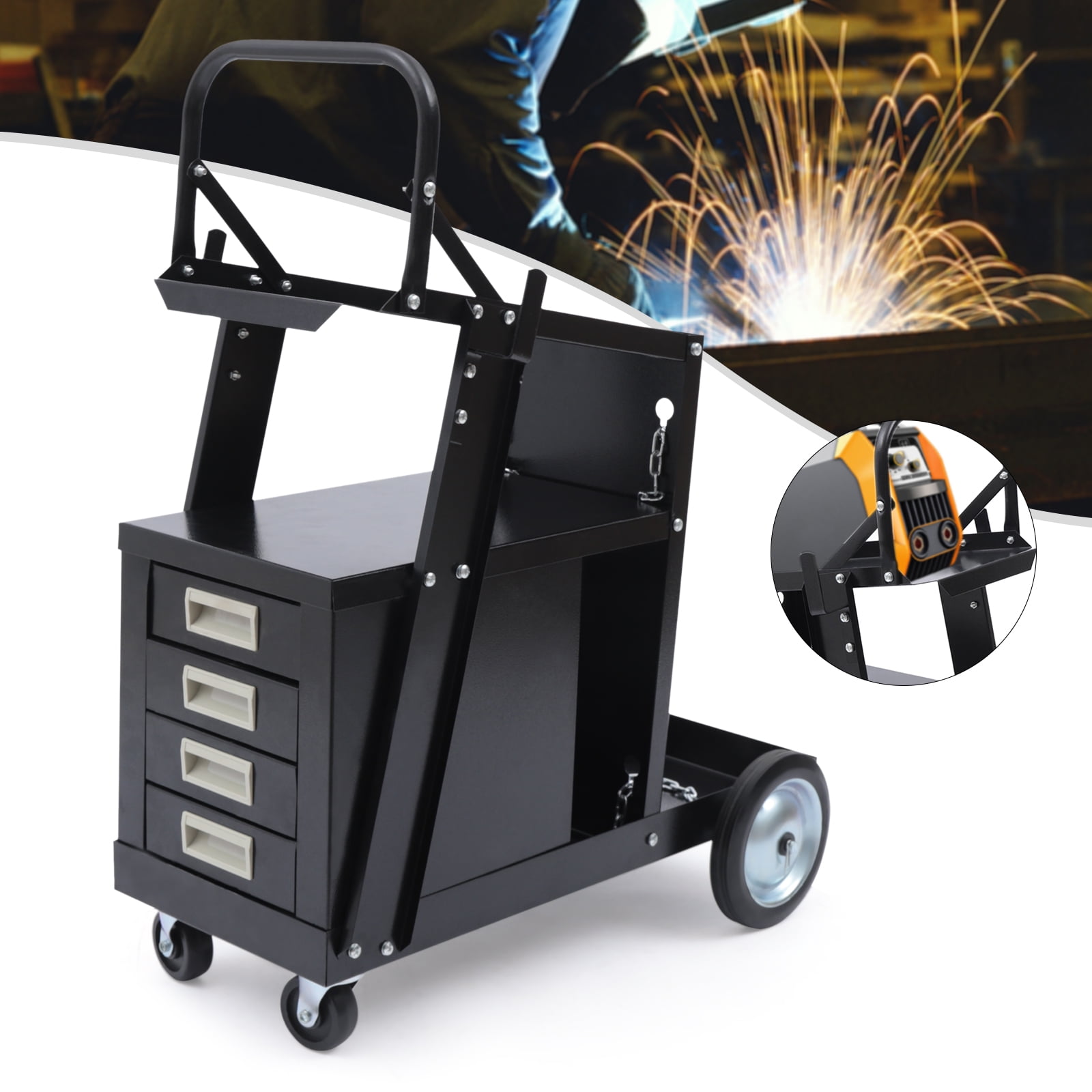 Peakora 360° Cardan Rolling Welding Cart with 4 Drawers Wheels and Tank ...