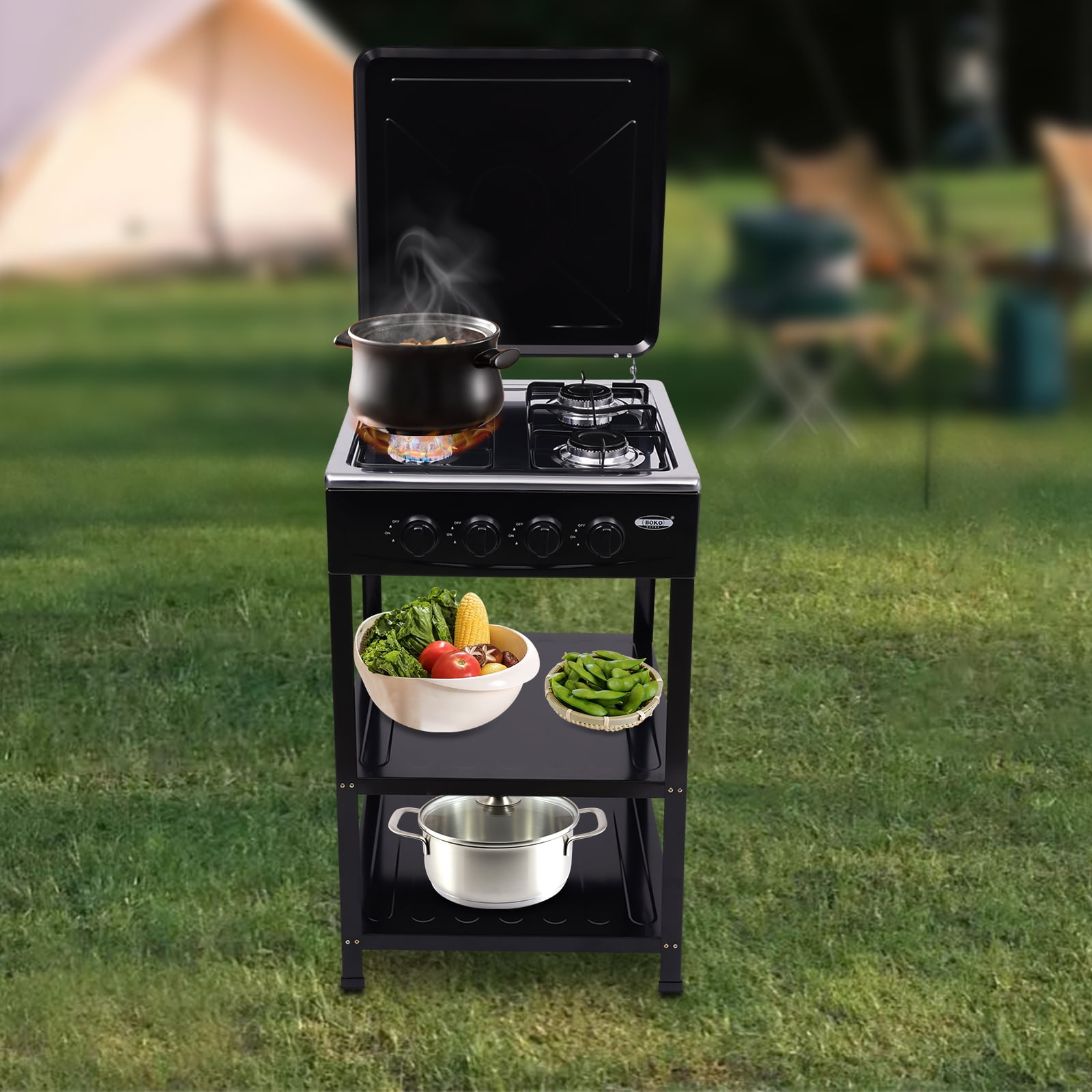 Peakora 4 Burners Outdoor Gas Stove Portable Cooker BBQ Gas Grill with ...