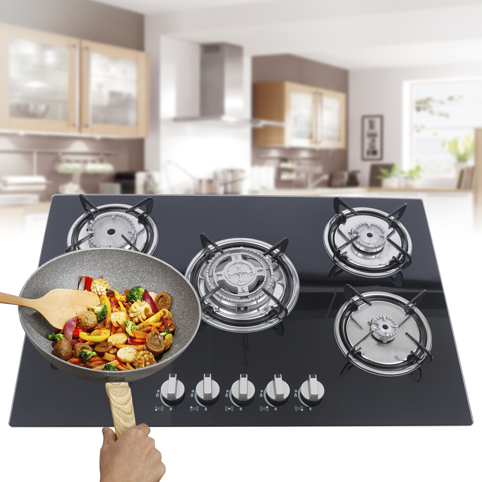 Peakora 5-Burner Natural Gas Cooktop – Elegant Tempered Glass Surface ...