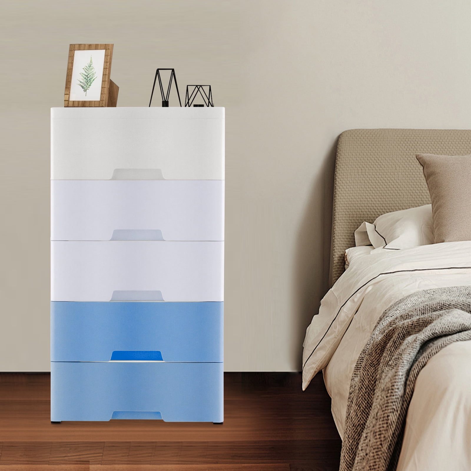 Peakora 5 Drawer Plastic Drawers Dresser Storage Cabinet, Stackable ...