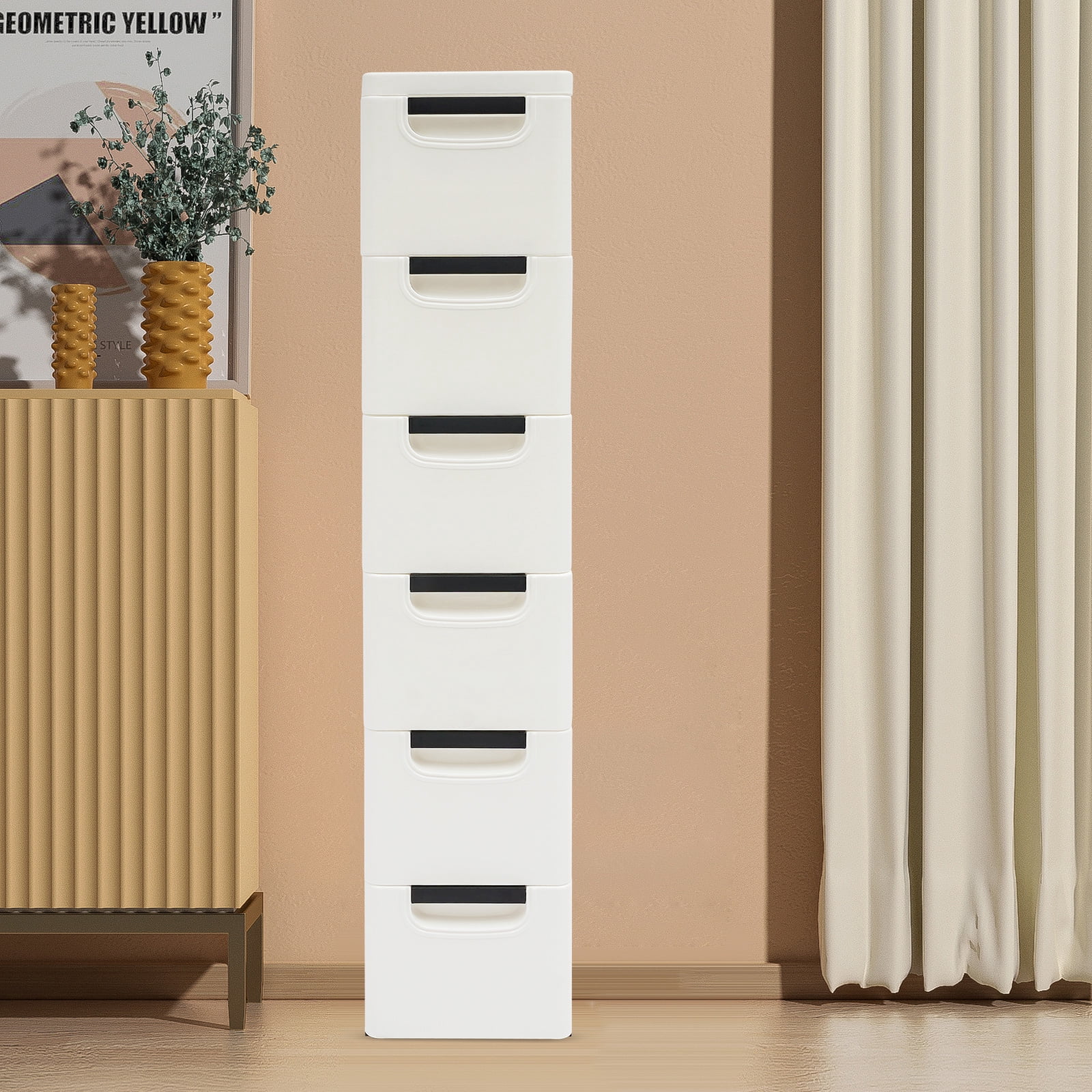 Peakora 6 Drawers Storage Cabinet with Wheels White Storage Cabinet for ...
