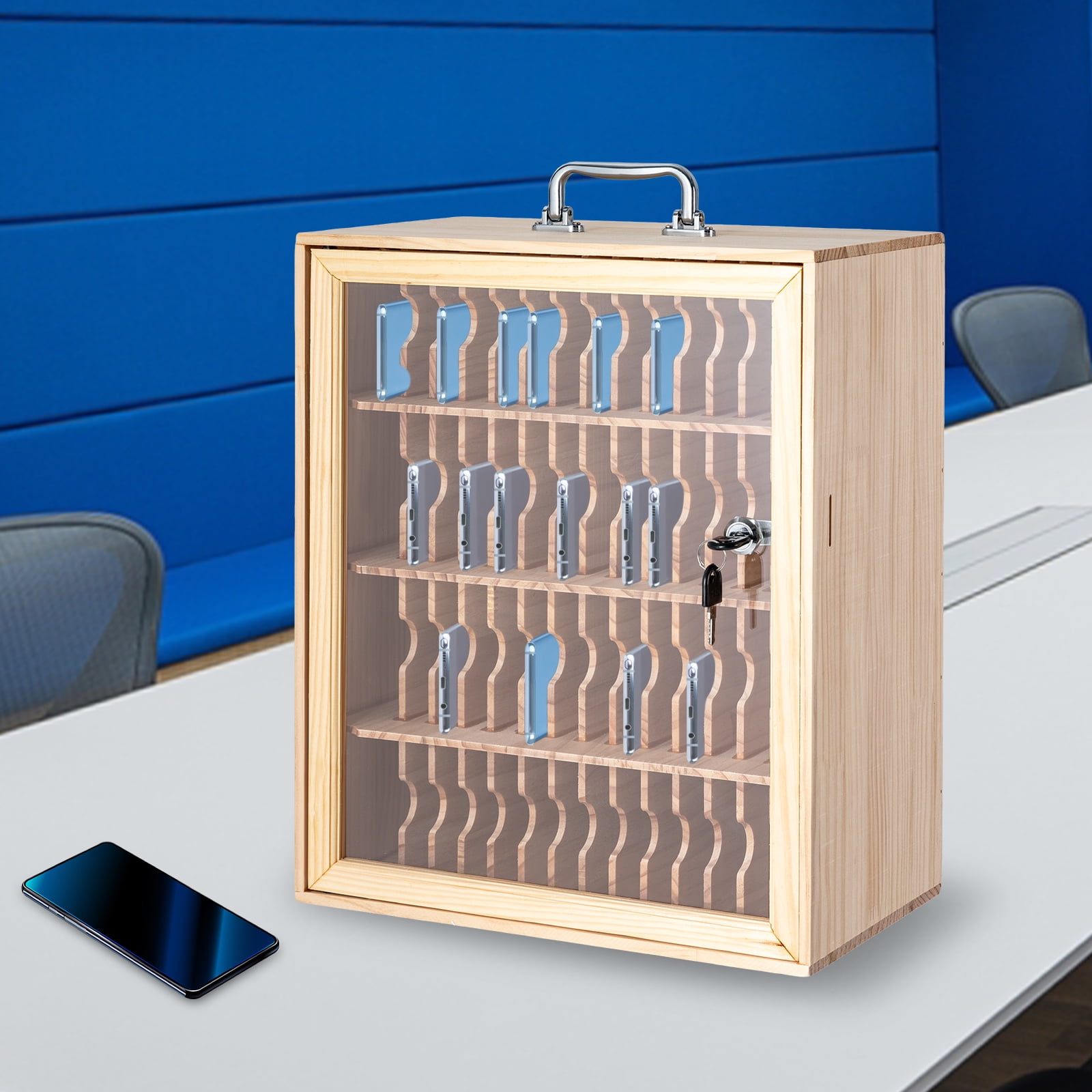 Peakora 60-Slot Phone Storage Unit with Acrylic Door, Sturdy Wooden ...
