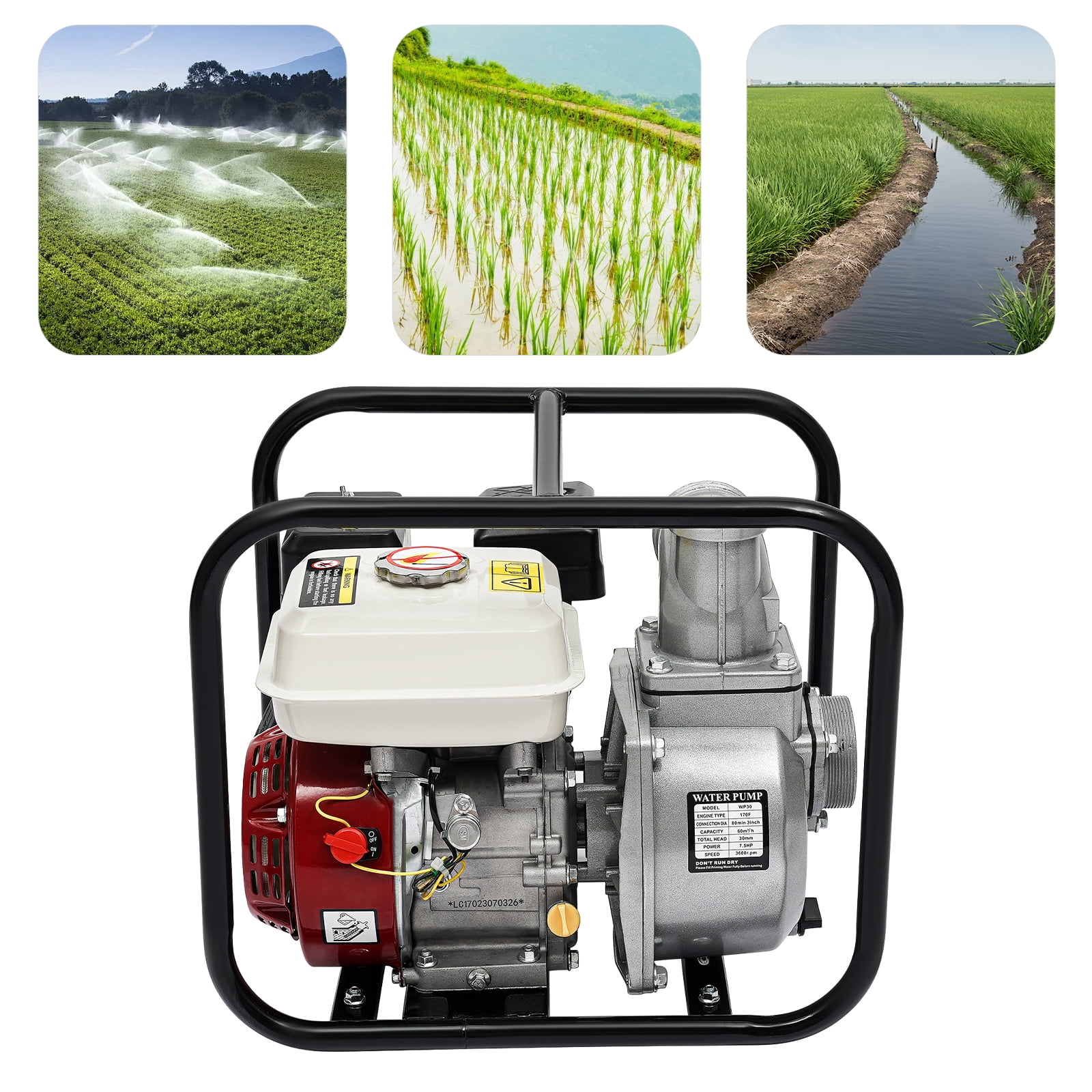 Peakora 7.5HP Agricultural Water Pump, 210cc Engine with Large 3-Inch ...