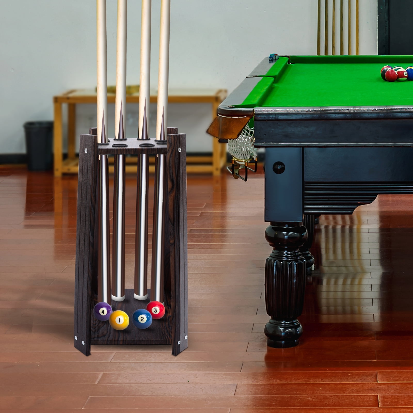 Peakora 8 Hole Billiard Rack, Wood Grain Square Base, Pool Cue Display ...